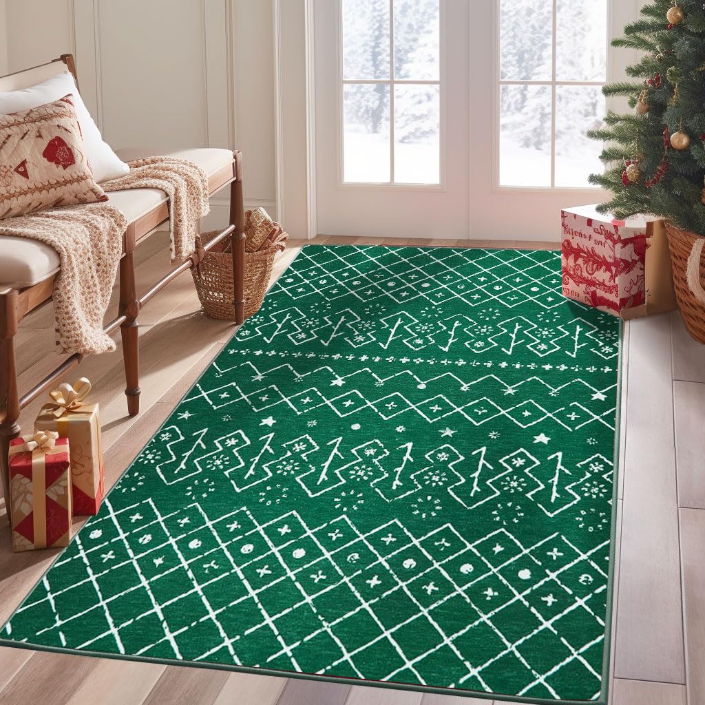 jinchan Christmas Area Rug 3x5 Green Rug Xmas Moroccan Modern Rug ...