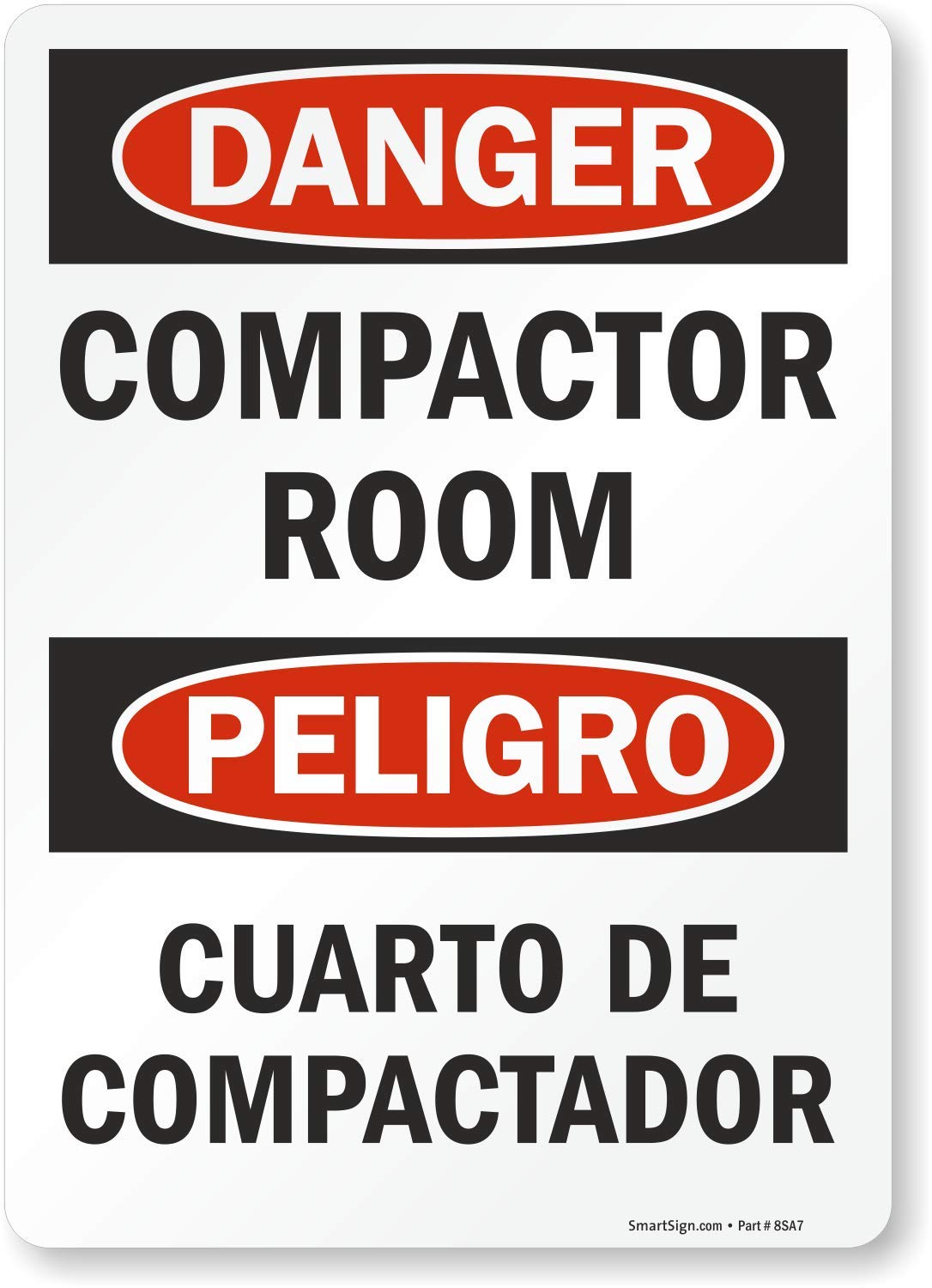 SmartSign "Danger - Compactor Room" Bilingual Label | 10" x 14 ...
