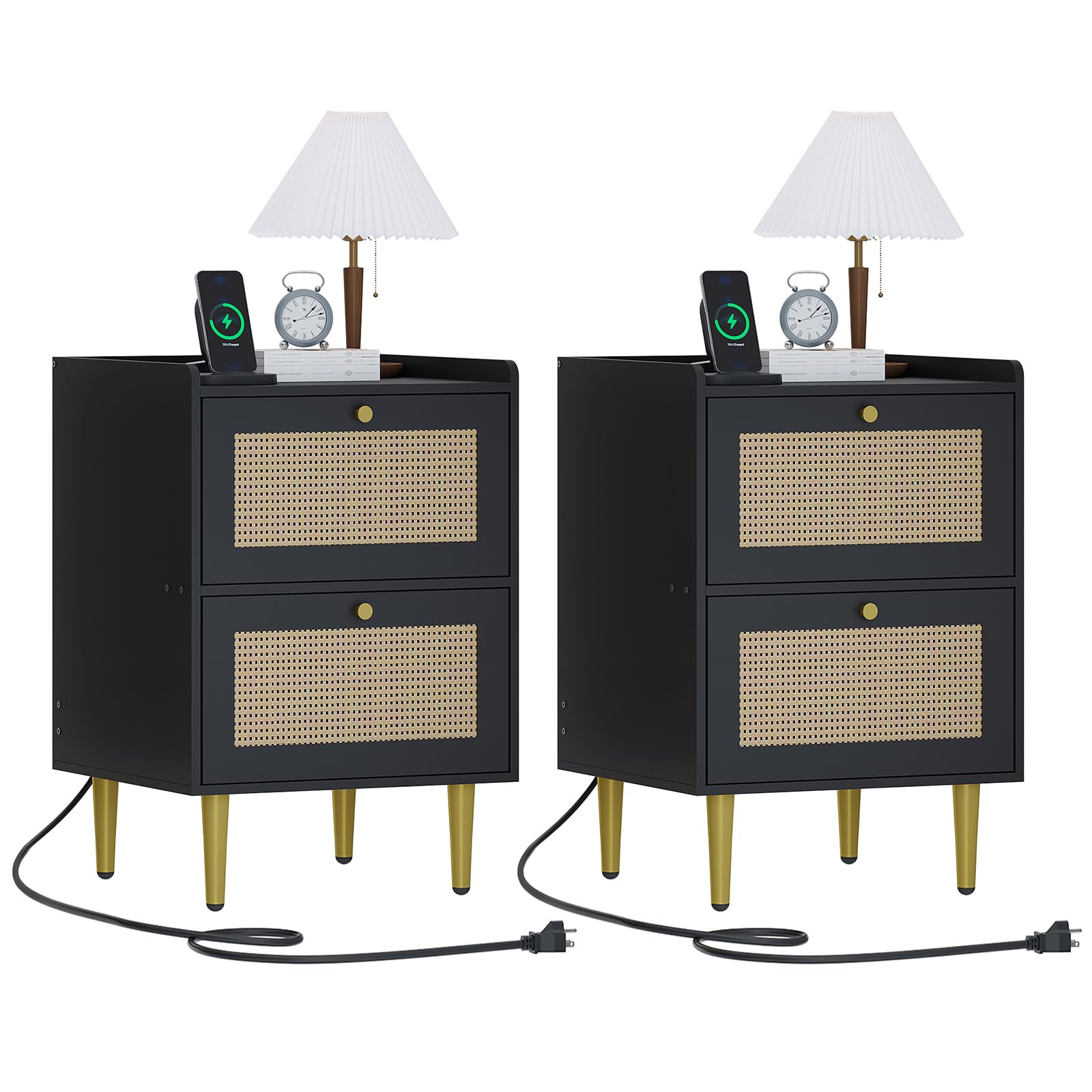 Snapklik.com : TRIFEBLE Nightstand Set Of 2 Black, Night Stands