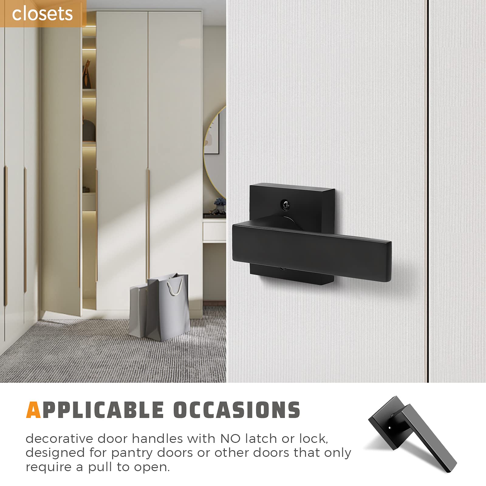 Snapklik.com : 2 Pack Matte Black Interior Door Handles Square Dummy ...