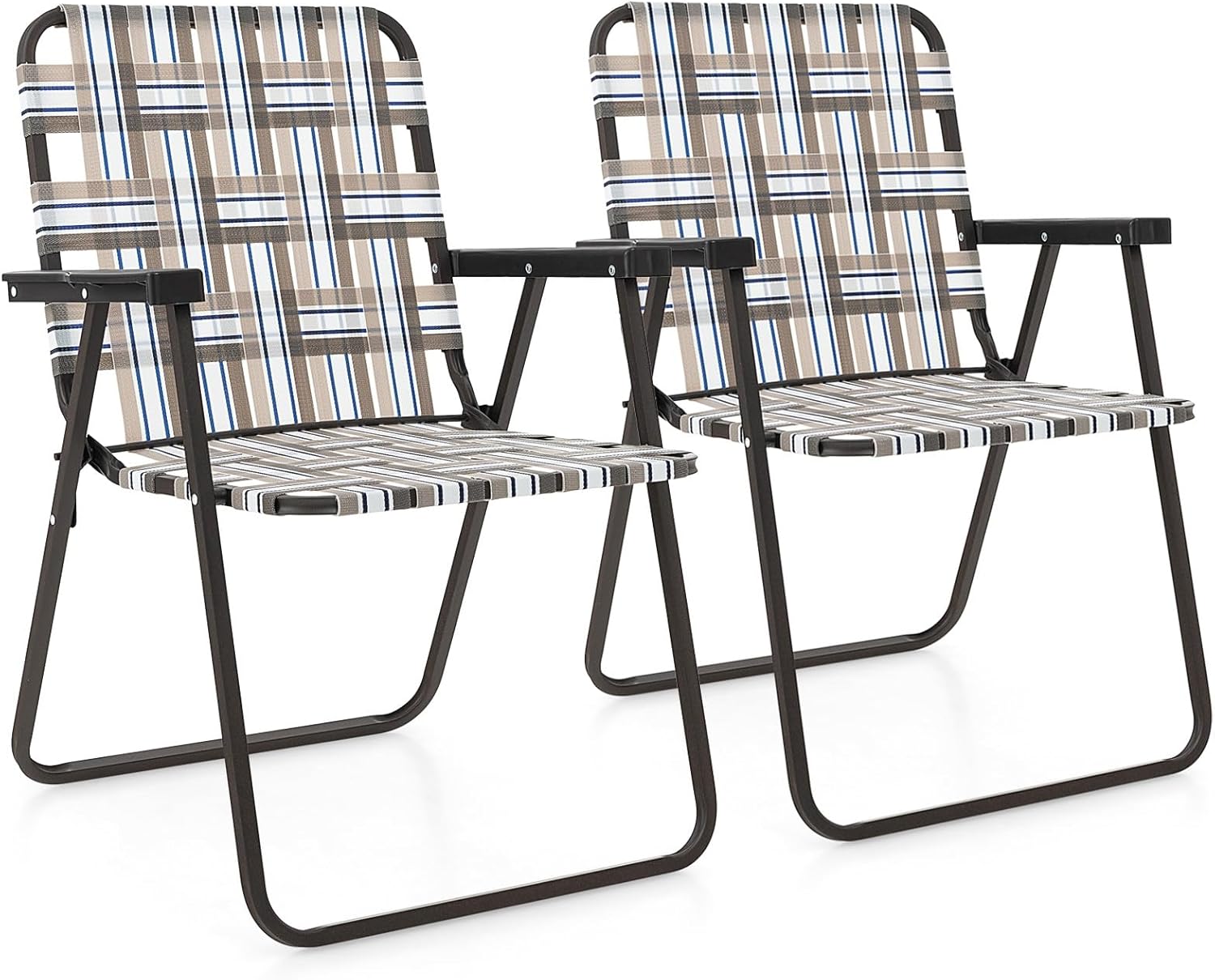 GYMAX Folding Chairs, Patio Lawn Chair Set with Armrest, Indoor/Outdoor ...