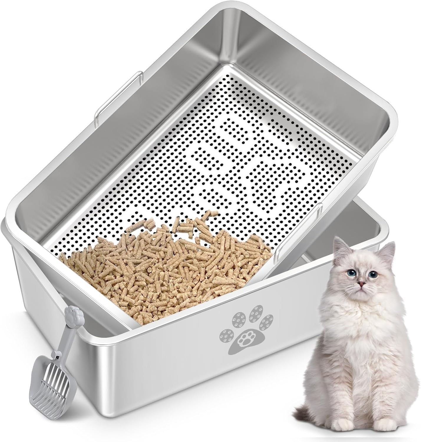 Amazon.com: Stainless Steel Litter Box with Lid, Sifting Litter Box for ...