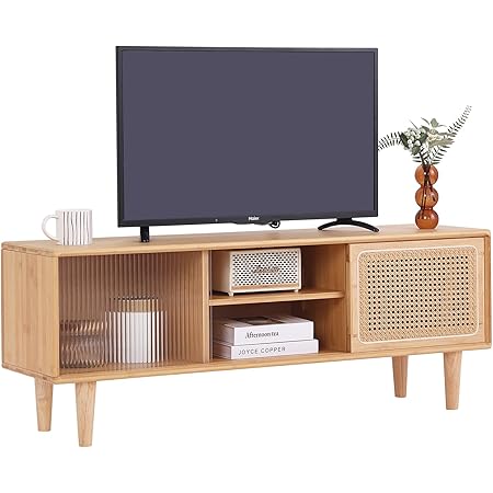 Amazon.com: Tiita Rattan TV Stand to 55 Inch, Boho Entertainment Center ...