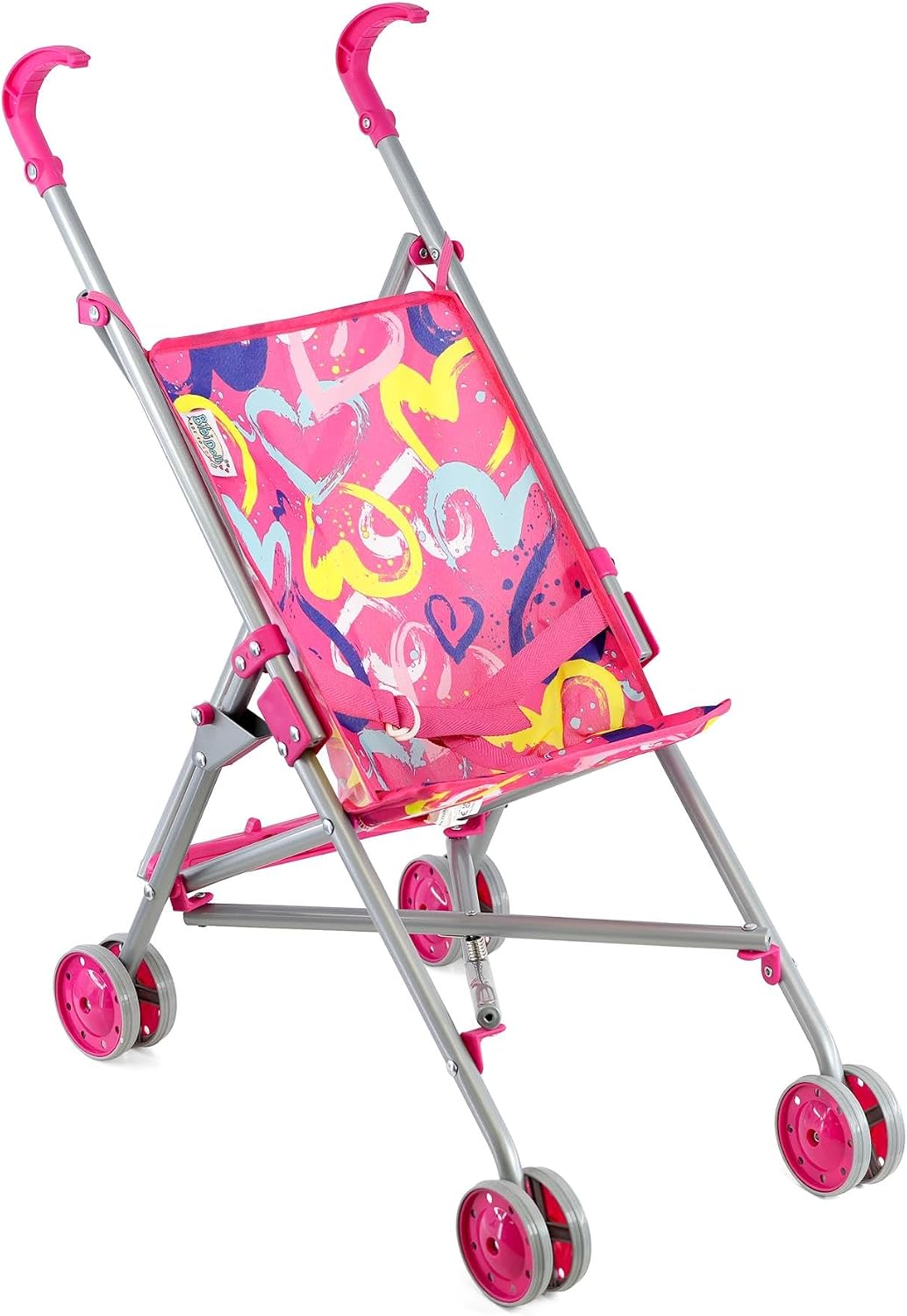 BiBi Doll Pink Hearts Dolls Stroller – Foldable Buggy with Safety Belt ...