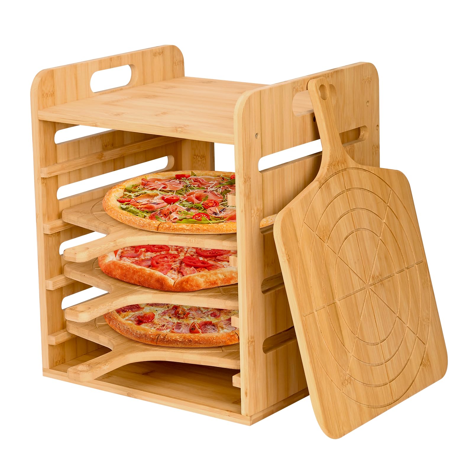 Amazon.com: GOOFCXO Wood Pizza Peel Rack, Contain 4 PCS Pizza Cutting ...