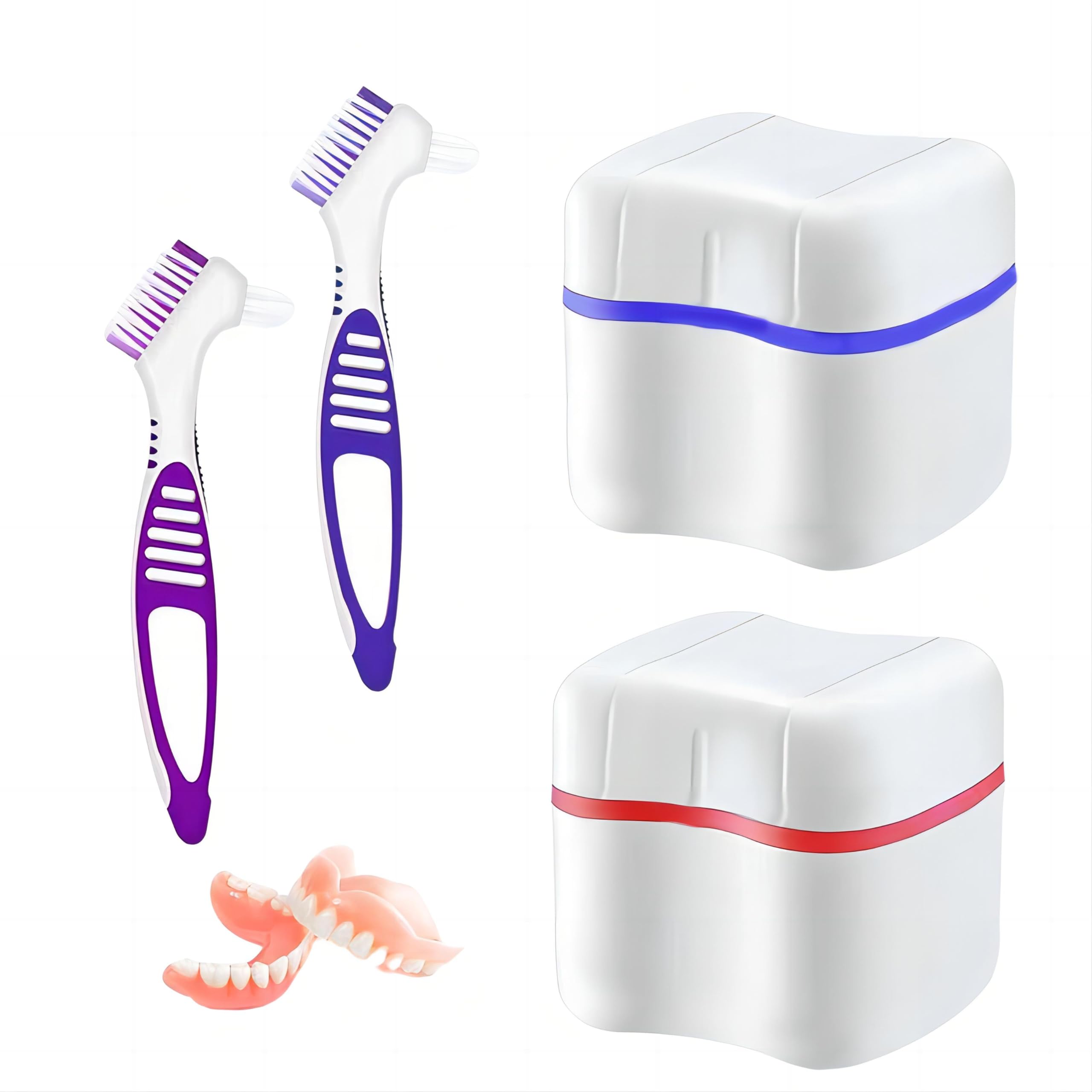 2 PCS Denture Bath Cases Set, 2 Denture Storage Case & 2 Cleaning ...