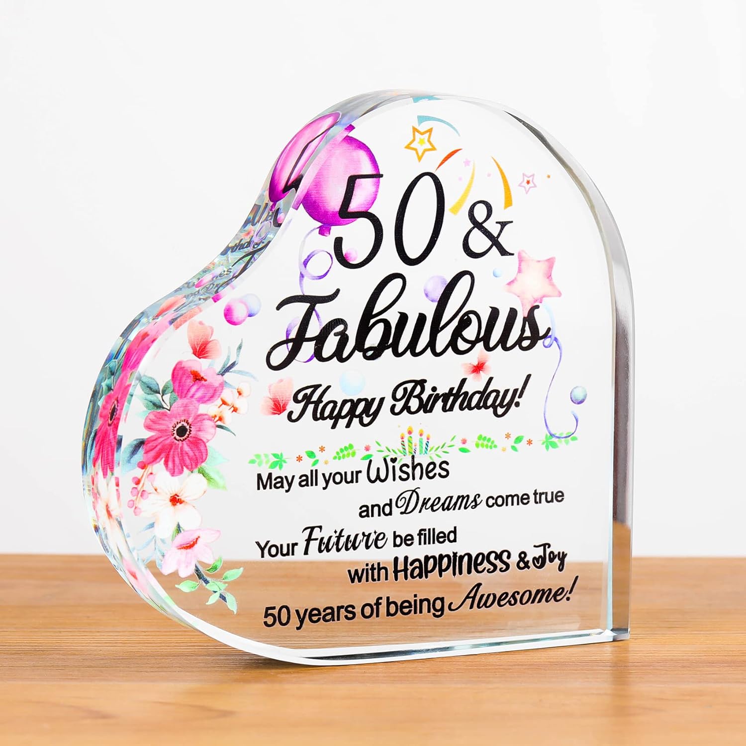 Movdyka Glass 50th Birthday Gifts for Women, Special Colorful Heart ...