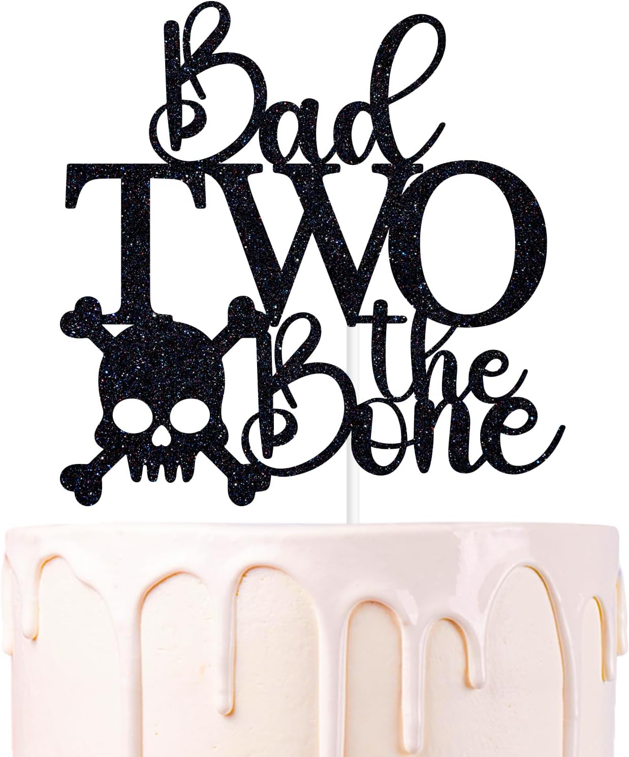 Amazon.com: Black Glitter Bad Two the Bone Cake Topper, Rock Themed ...