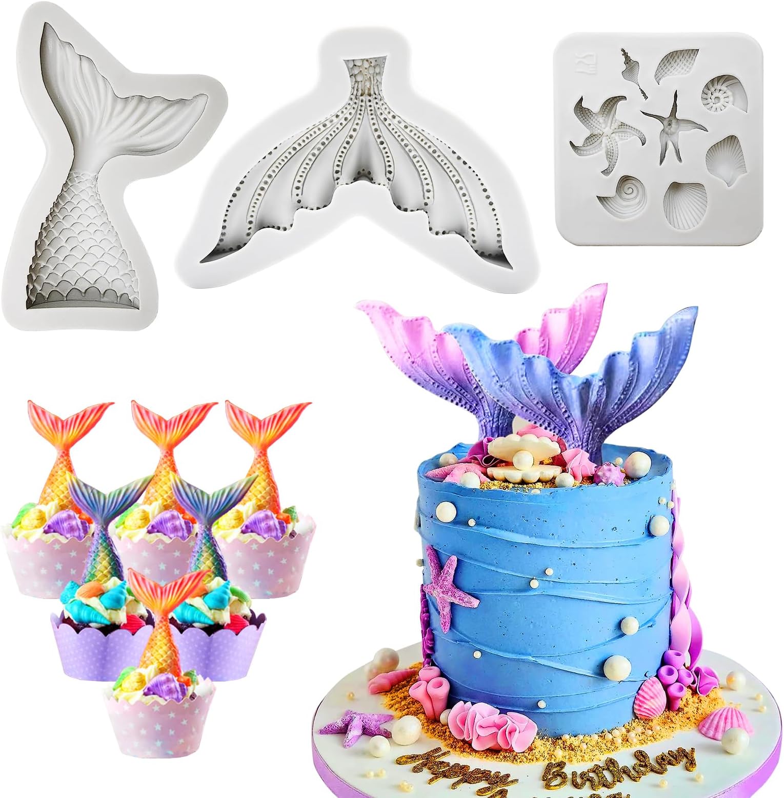 Amazon.com: Mermaid Tail Shaped Fondant Silicone Molds Set of 3pcs ...