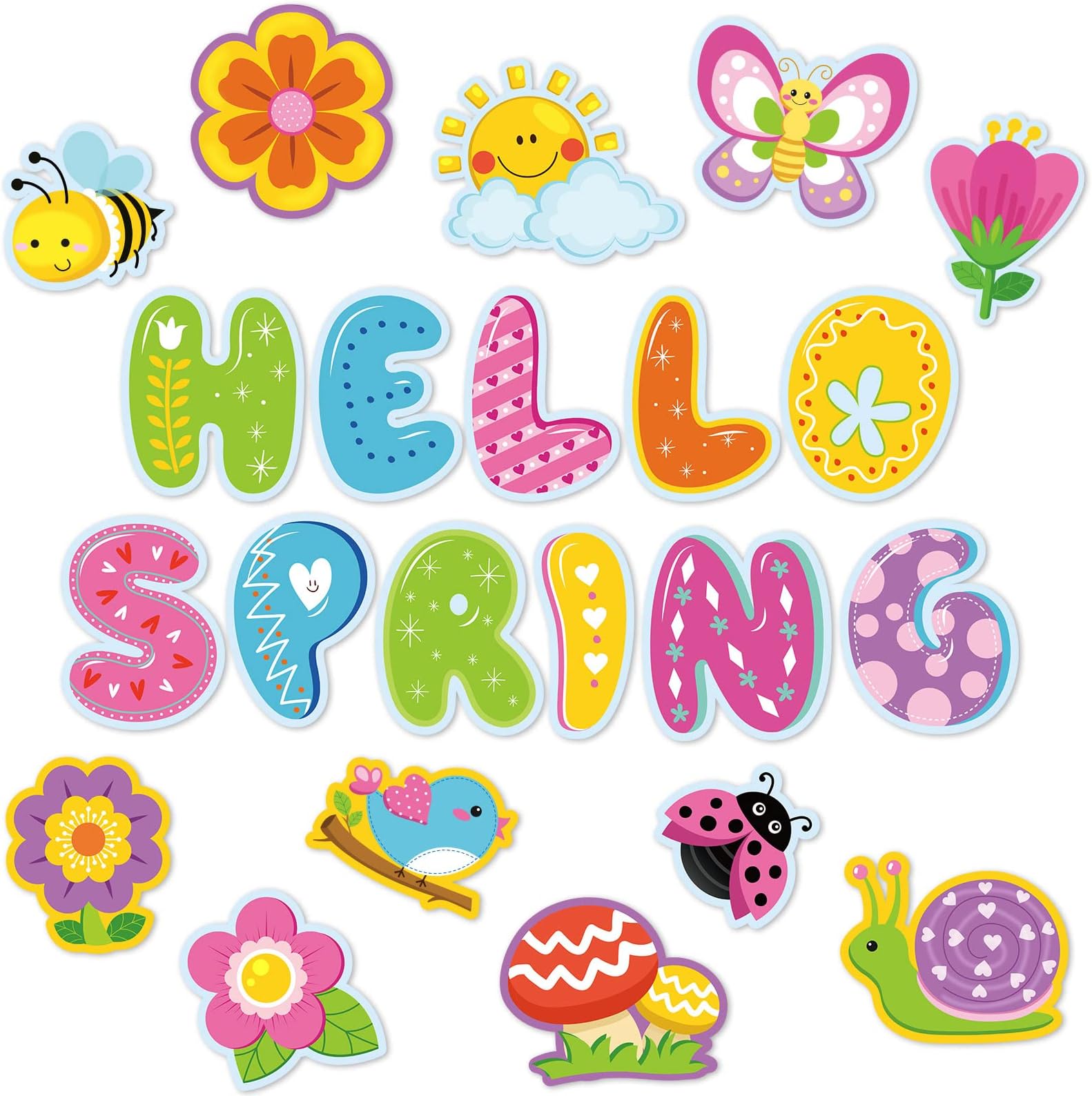 Amazon.com: Hello Spring Cut-Outs Spring Flower Cut Outs Bulletin Board ...
