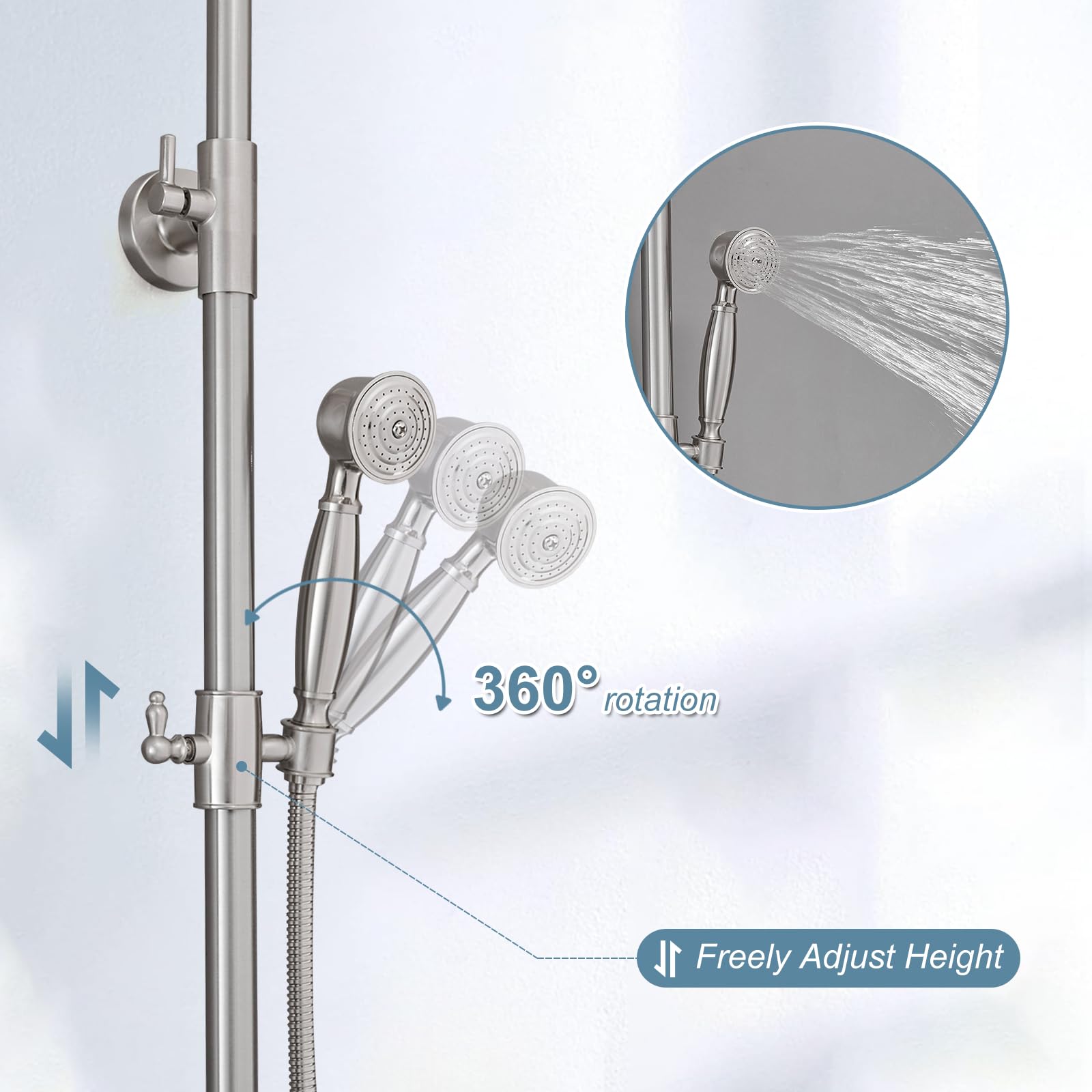 BWE Outdoor Shower Fixture Brushed Nickel Exposed Shower Faucet Combo ...