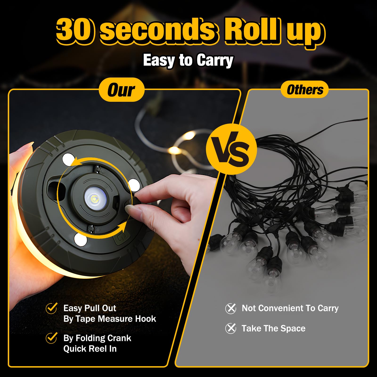 Joollurm Camping String Lights Reel, Outdoor Waterproof Portable ...