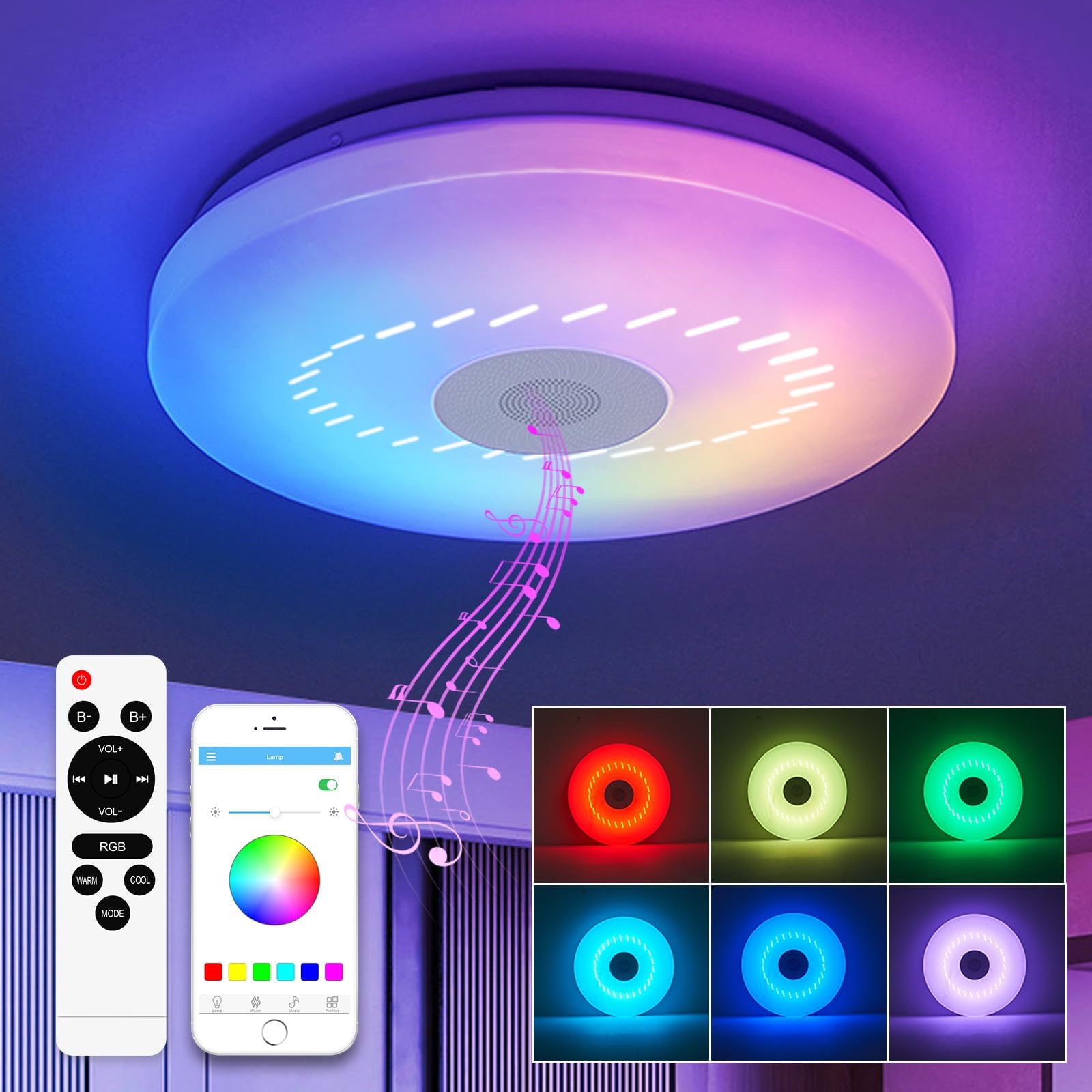 Bathroom Ceiling Light 36W LED RGB Light with Bluetooth Speaker ...