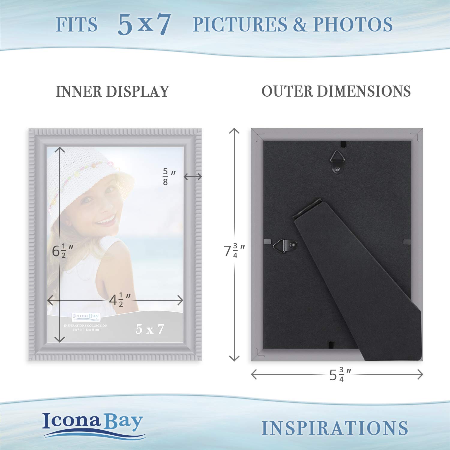 Icona Bay 5x7 Picture Frames (Gray, 6 Pack), Beautifully Detailed ...