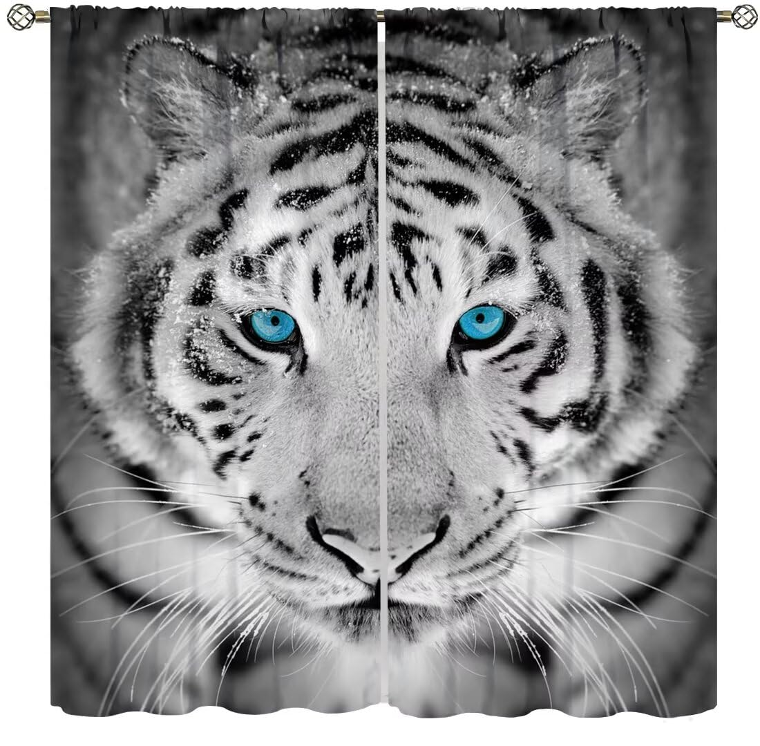 Amazon.com: DDCBNS White Tiger Window Curtains,Woodland Wild Animal ...