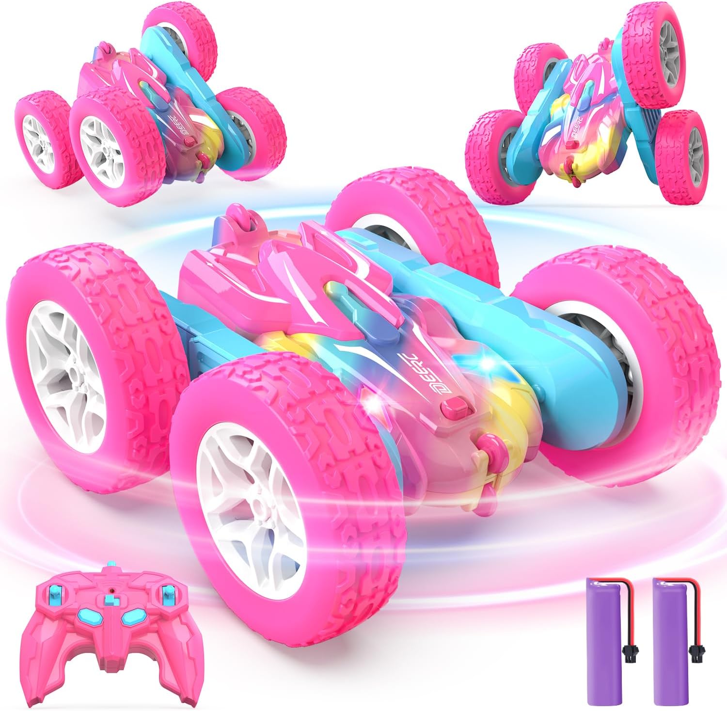 DEERC Pink Remote Control Car for Girls, Double Sided Driving 360° Flip ...