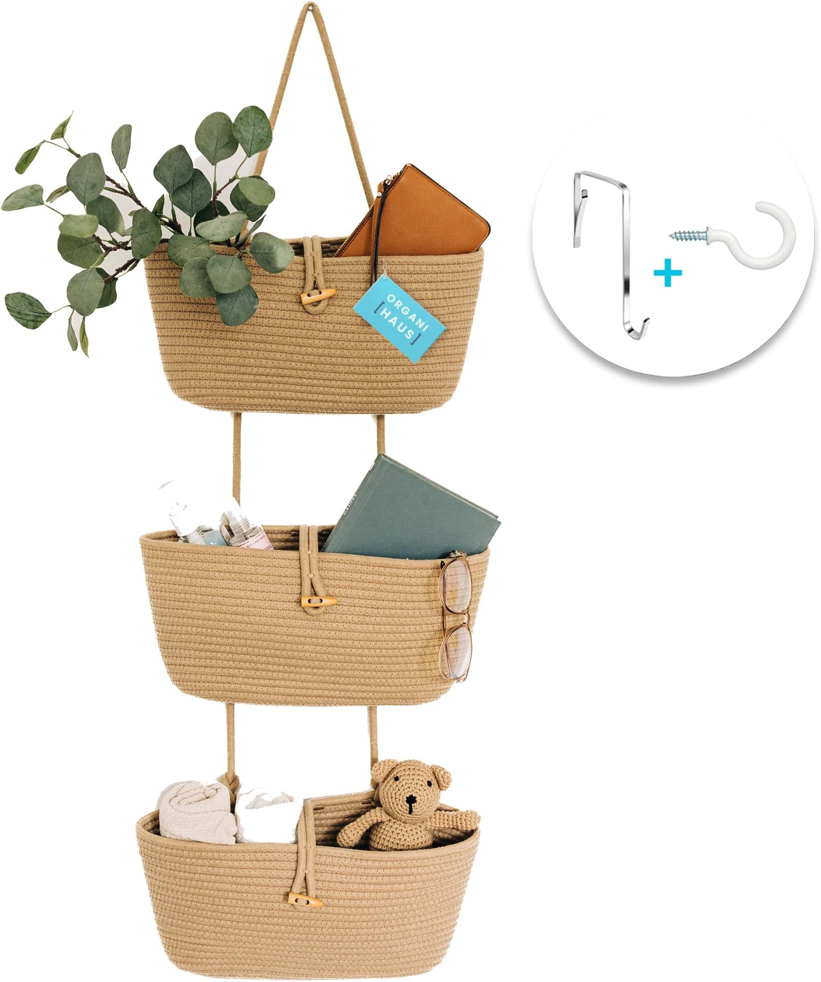 Amazon.com: Boho design Hanging woven baskets for organizing,3 Layer ...