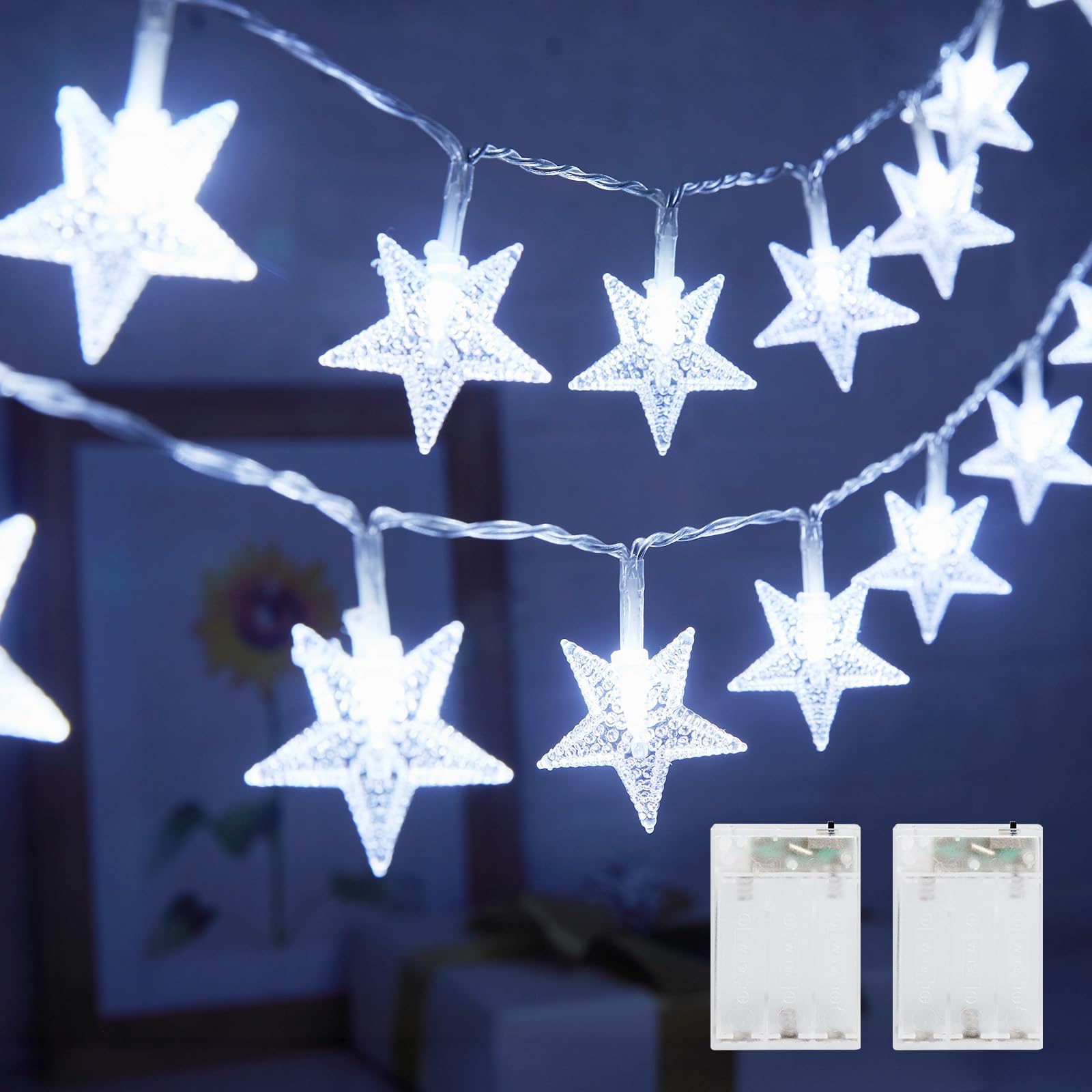 Amazon.com: Twinkle Star 33FT 100 LED Star String Lights, Plug in Fairy ...