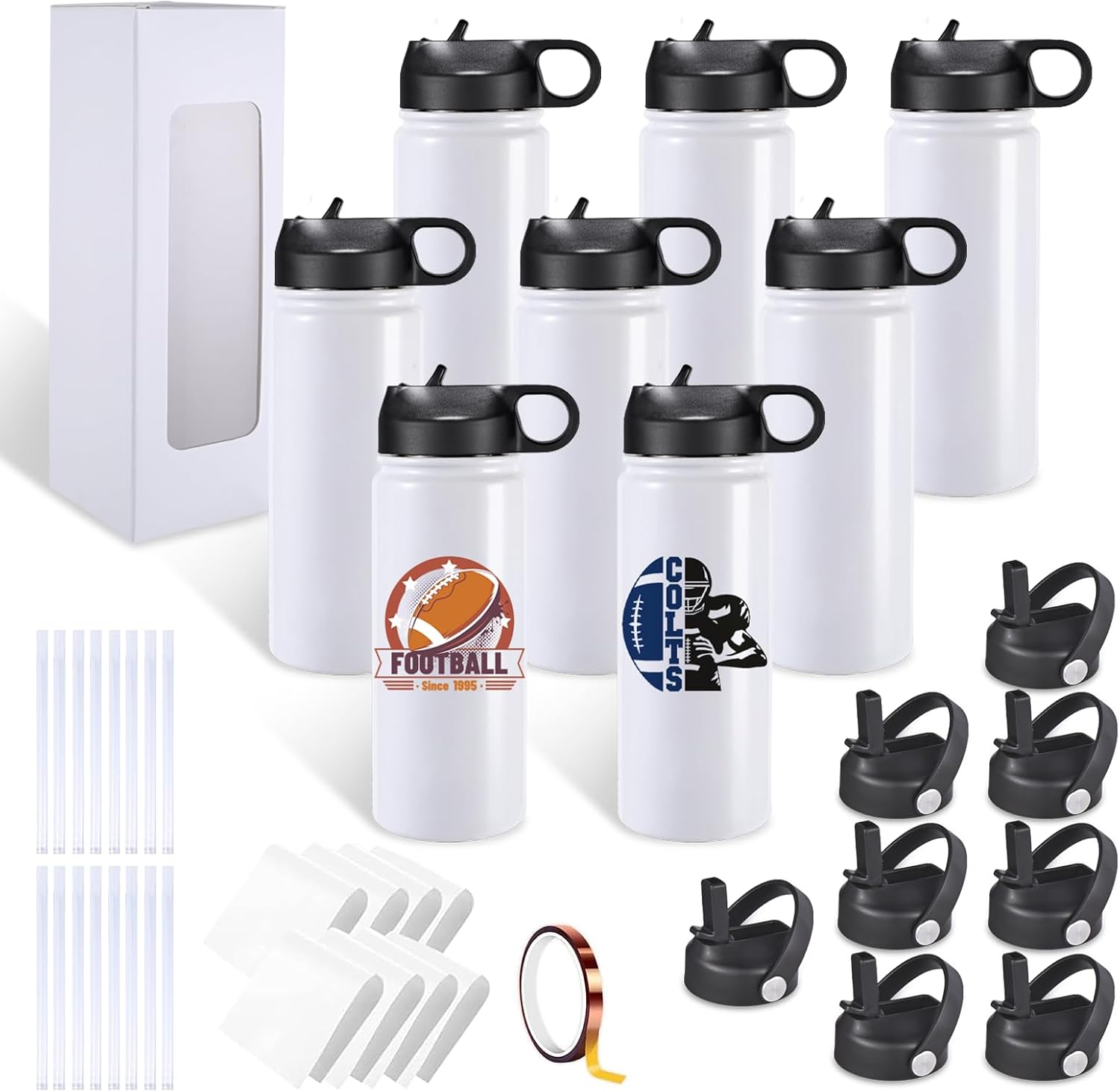 Amazon.com: PlanetFlame 8 Pack 20 oz Sublimation Water Sports Bottles ...