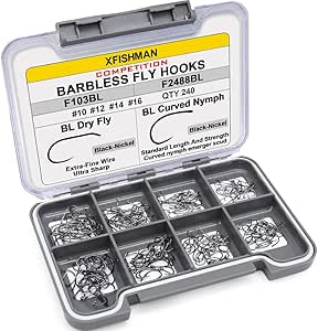 XFISHMAN Barbless-Fly-Hooks-for-Fly-Tying BL Czech Nymph/Scud Flies Hook Dry Wet Curved ...