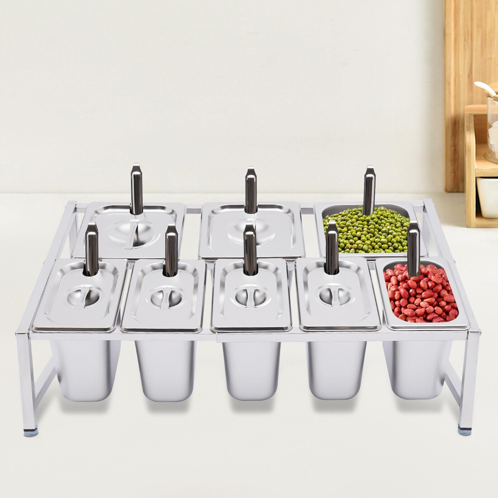 Amazon.com: 20"Pizza Topping Station with 8 Pans& Lids, Stainless Steel ...