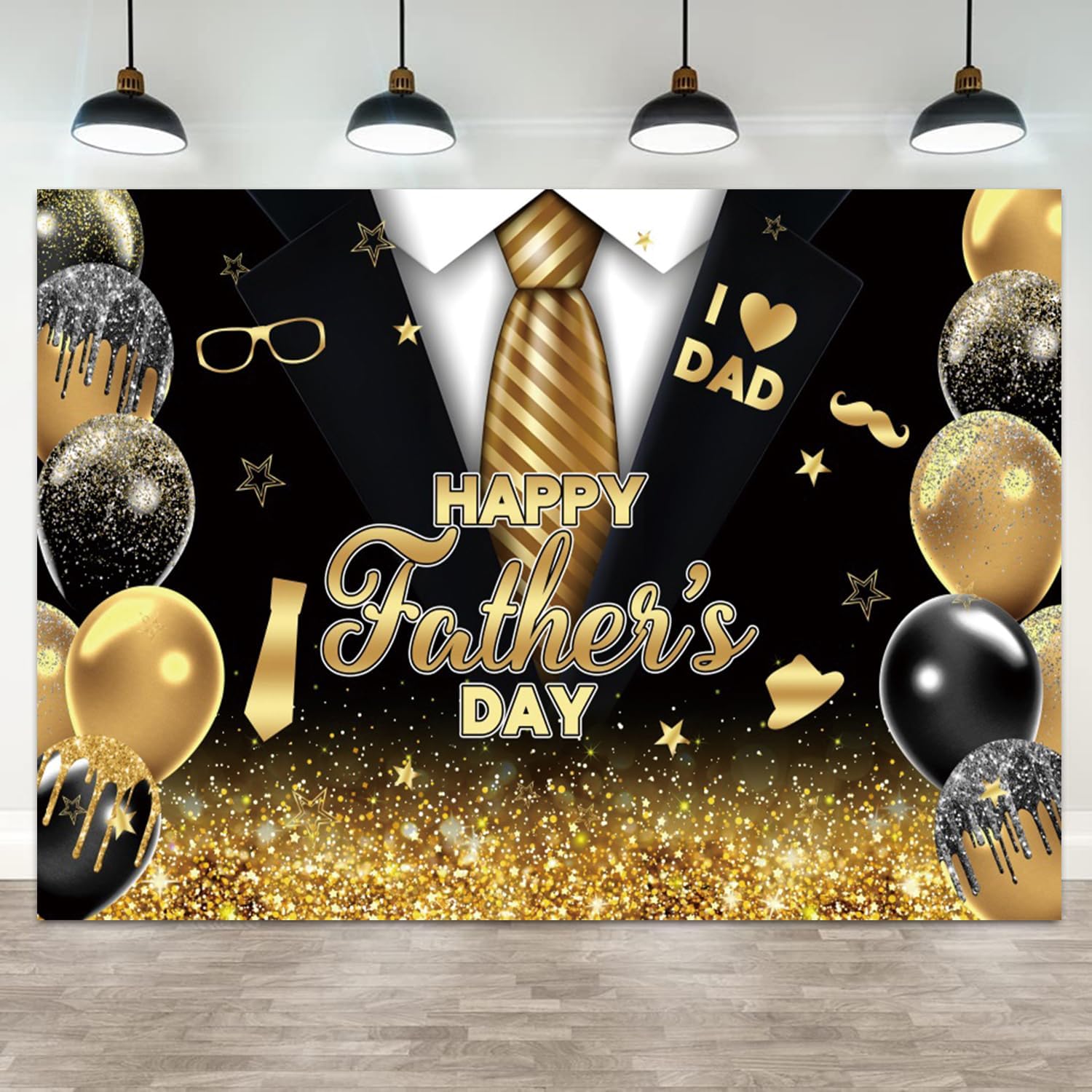 Amazon.com : ASDCXZ 7x5ft Black Gold Happy Father's Day Party Backdrop ...