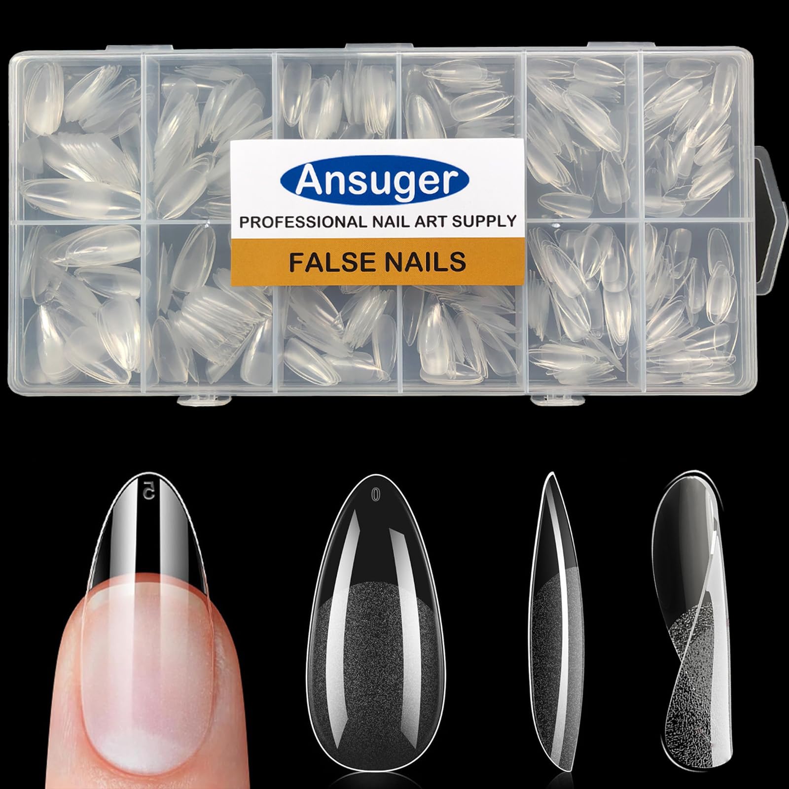 Amazon.com: ANSUGER Nail Tips Almond Shape 600Pcs with 12 Sizes Almond ...