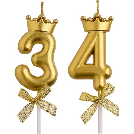 Amazon.com: AOOLADA 34th 43rd Birthday Candles, Gold 43 34 Year Old ...