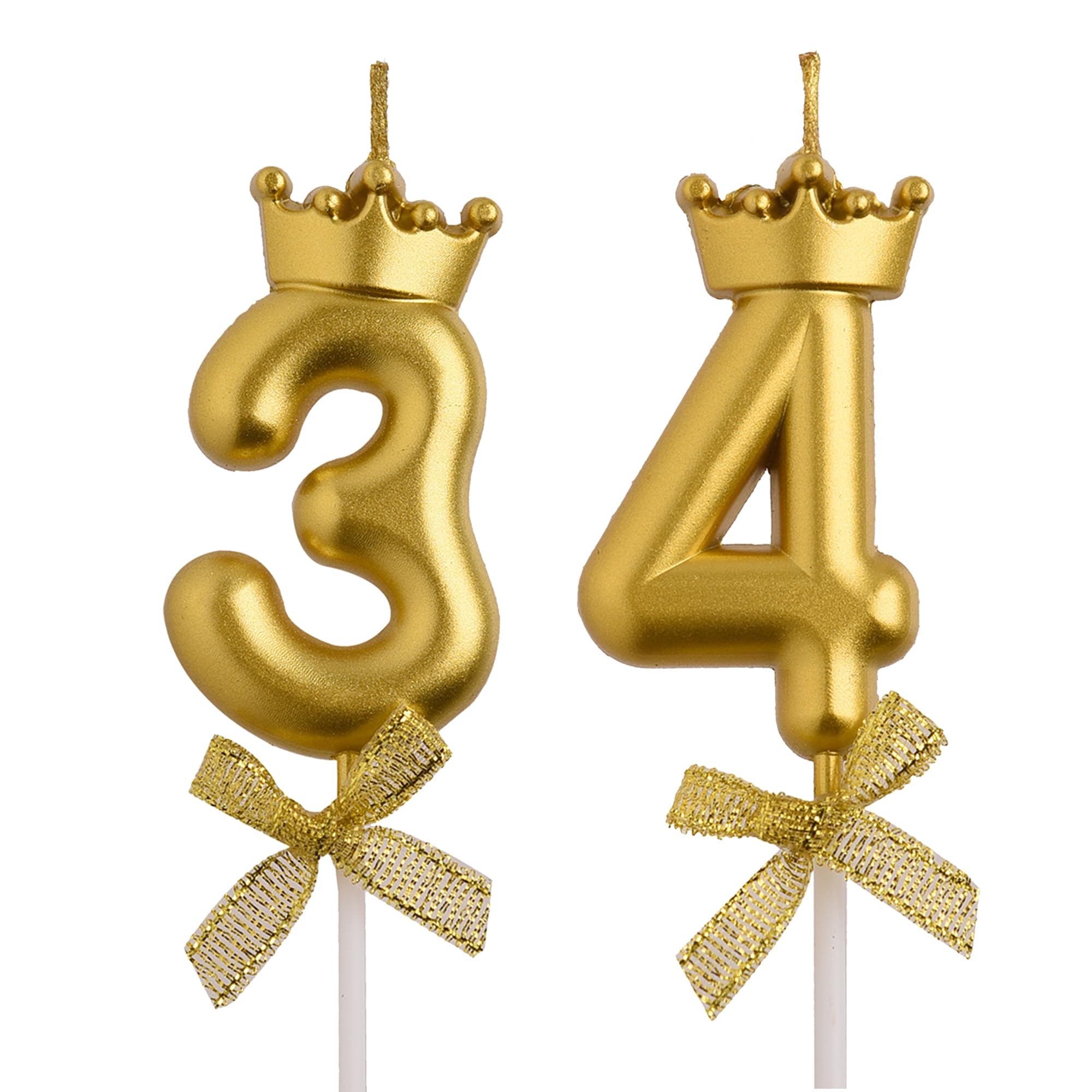 Amazon.com: AOOLADA 34th 43rd Birthday Candles, Gold 43 34 Year Old ...