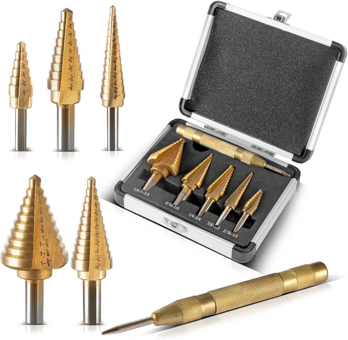 STAHLWERK HSS Stufenbohrer/Kegelbohrer Set 6 Teile mit TiN-Beschichtung ...