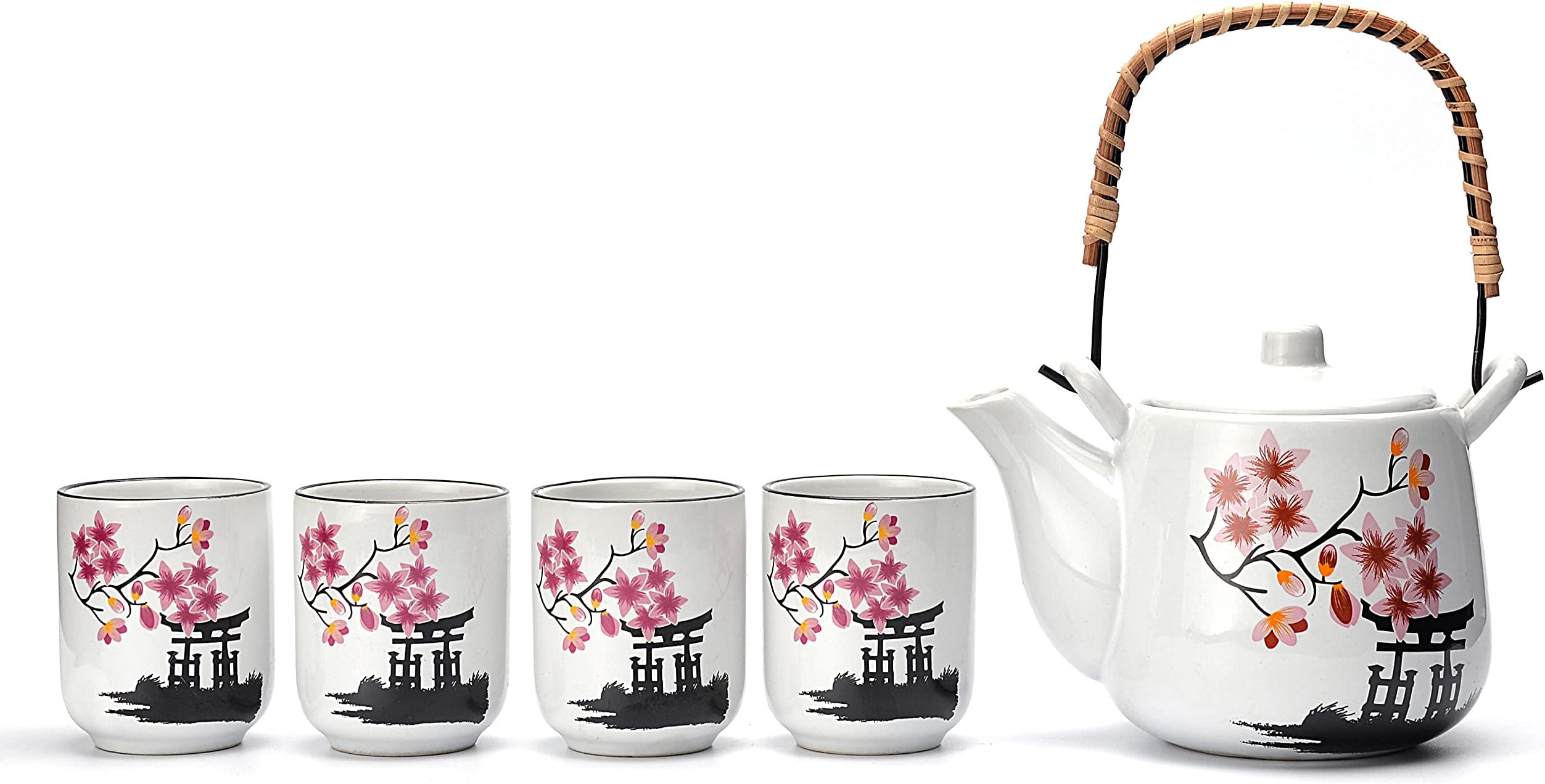 Amazon.com | Mose Cafolo Japanese Tea Set Black with White Bamboo ...