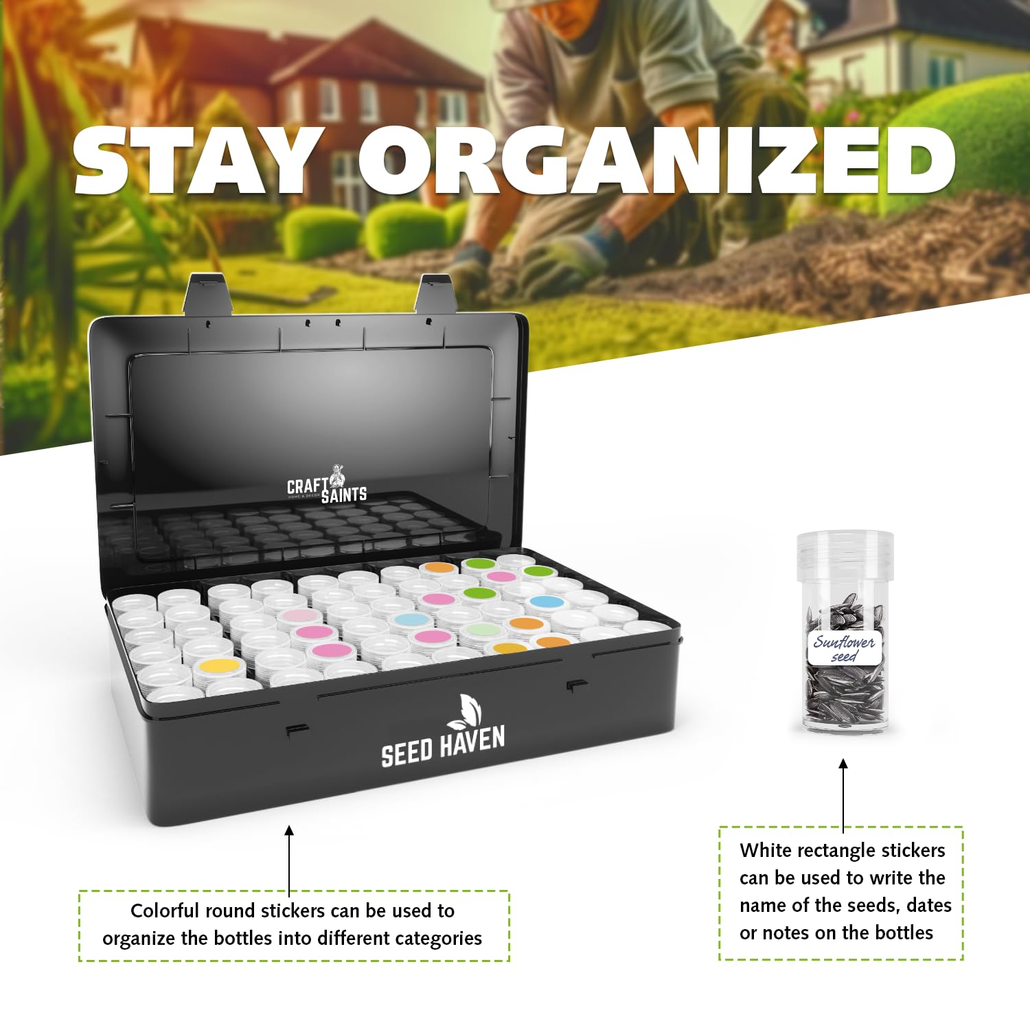 Seed Storage Box, Opaque Light Proof Seed Organizer Storage Box with 60 ...