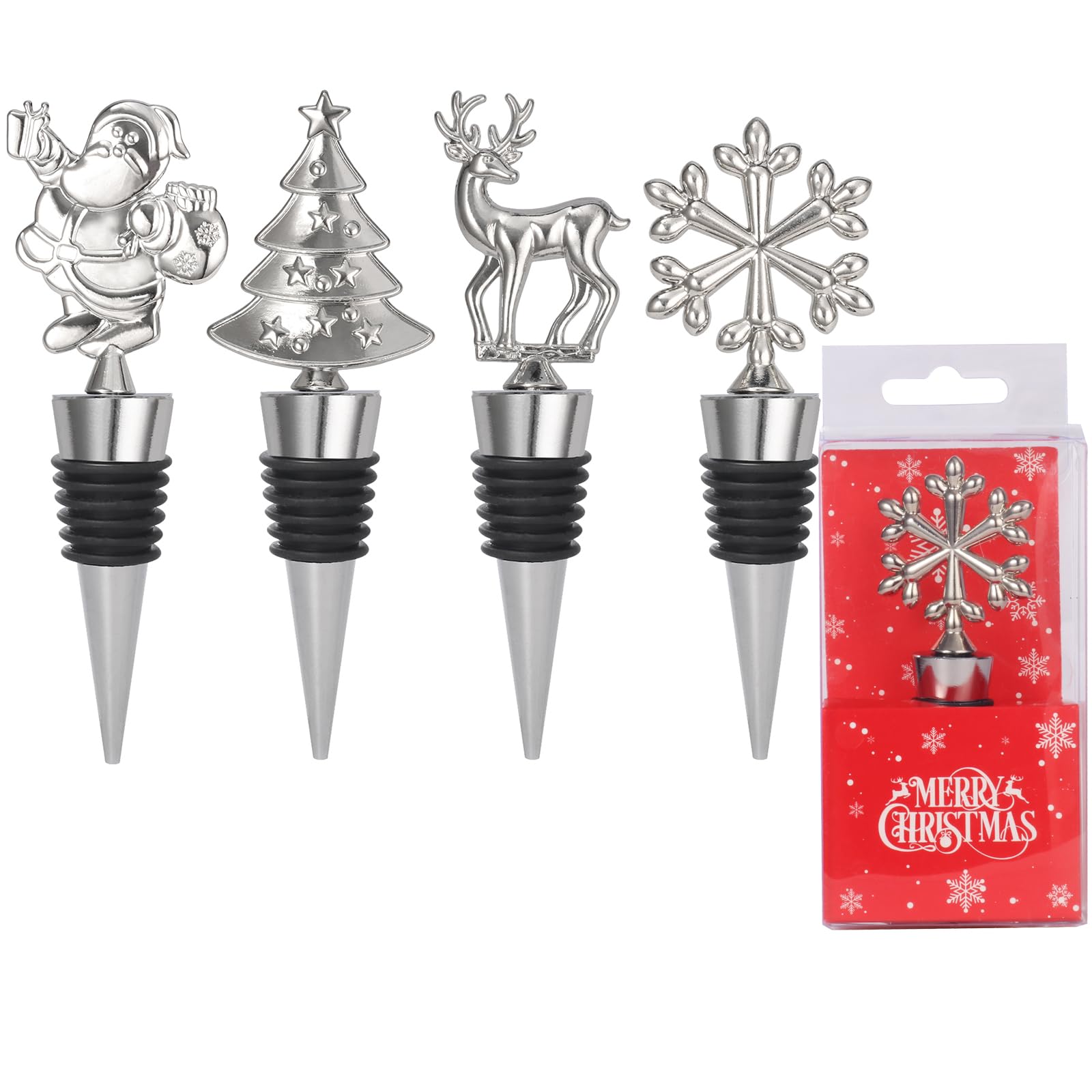 4 Pack Christmas Wine Bottle Stoppers Set, Xmas Holiday Wine Stoppers ...