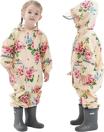 Amazon.com: Hovkib Toddler Kids Rain Suit Girls Boys One Piece Raincoat Waterproof Coverall ...