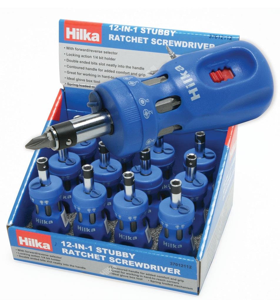 Hilka Tools 37012112 12-in-1 Stubby Ratchet Screwdriver, Blue, Set of ...