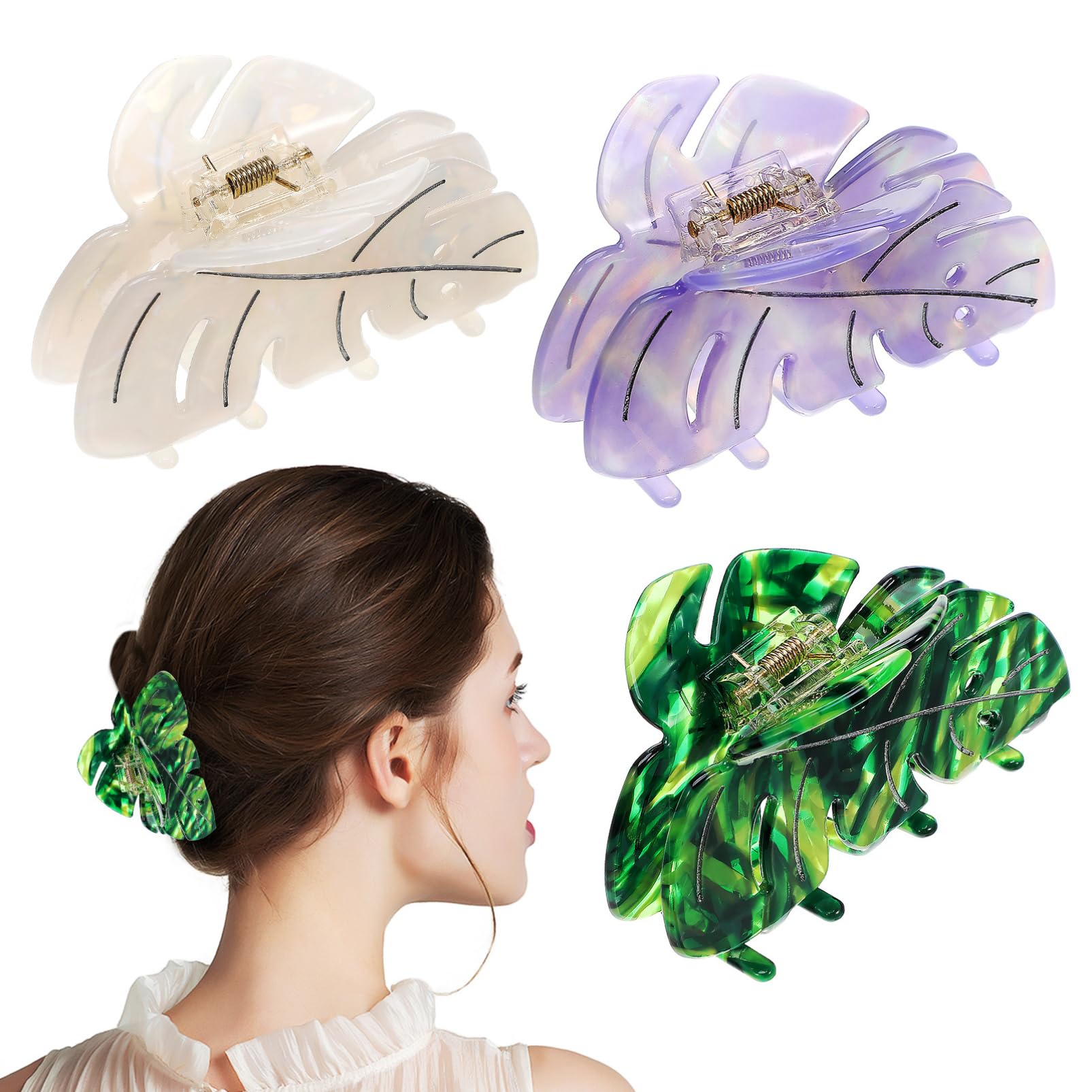 Amazon.com : FRCOLOR Leaf Hair Claw Clips 3.5in Medium Strong Hold ...
