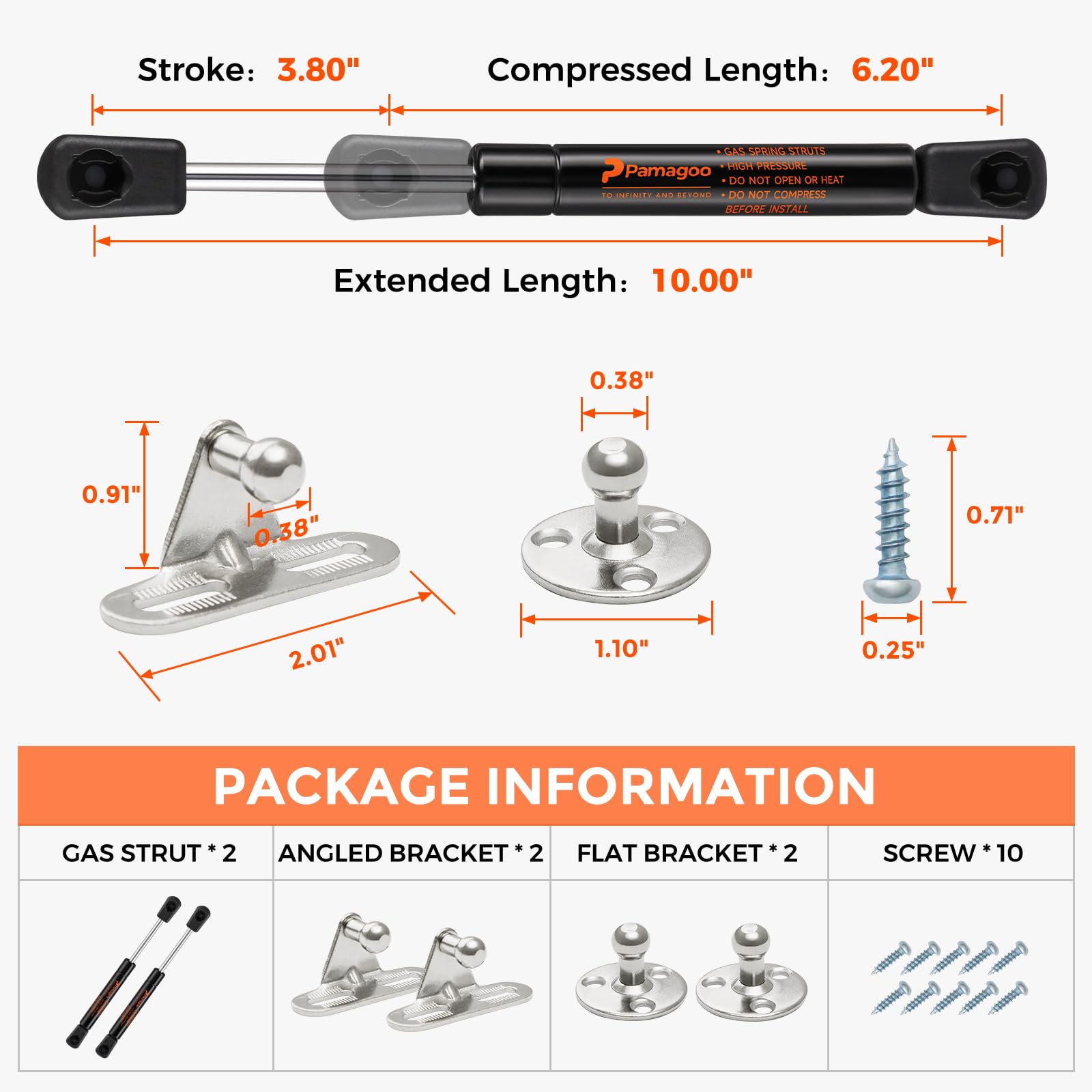 Snapklik.com : 10 Inch 13 Lbs Gas Struts, 10 58 N Toolbox Lid Gas ...