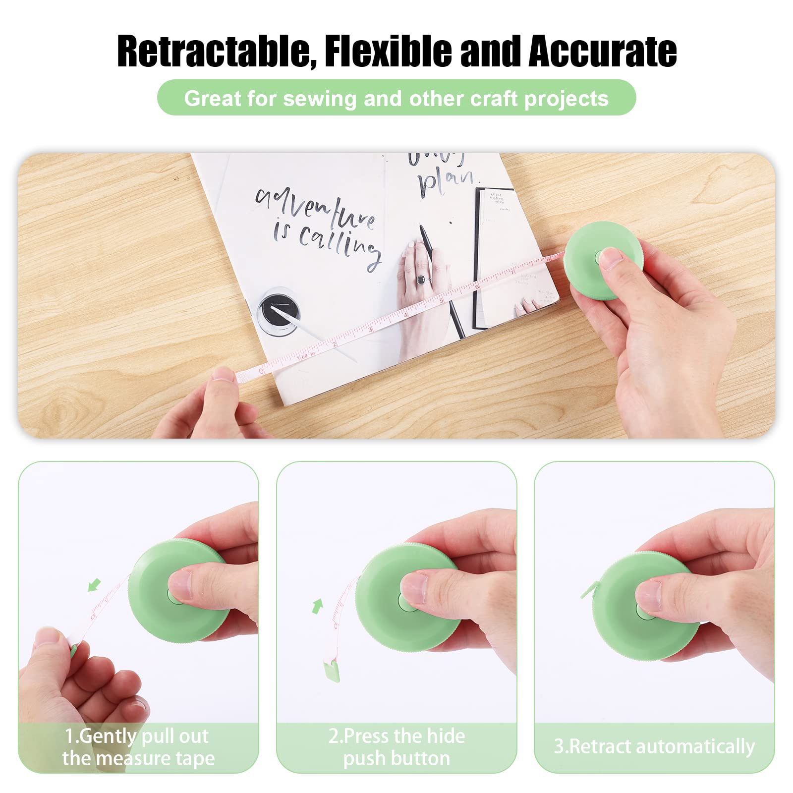 Snapklik.com : Measuring Tape Retractable, 60 Inch Soft Fabric Tape ...