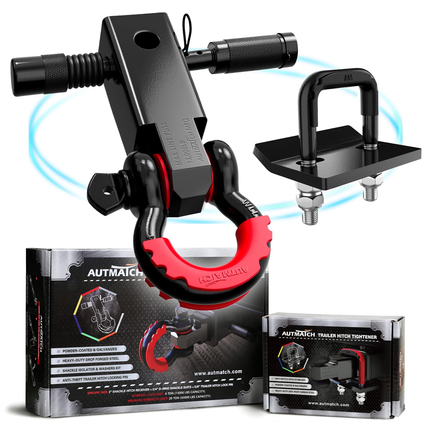 Buy AUTMATCH Shackle Hitch Receiver 2 Inch with Hitch Tightener Anti ...