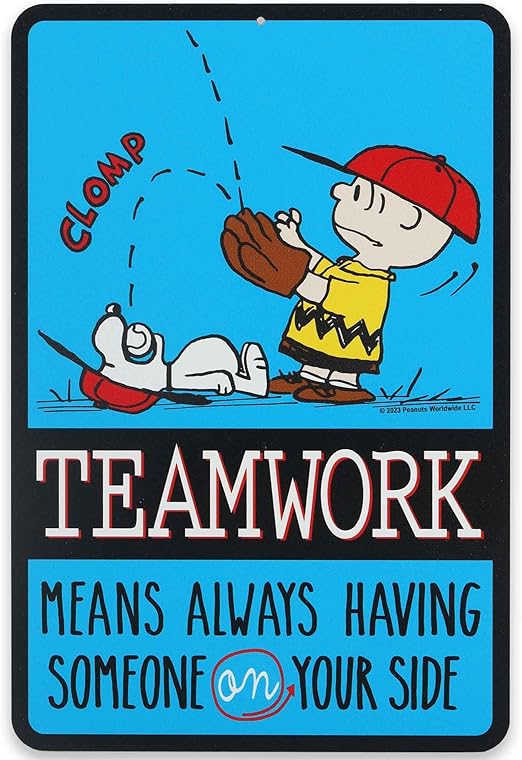 Amazon.com: Peanuts Charlie Brown and Snoopy Baseball Teamwork Metal ...