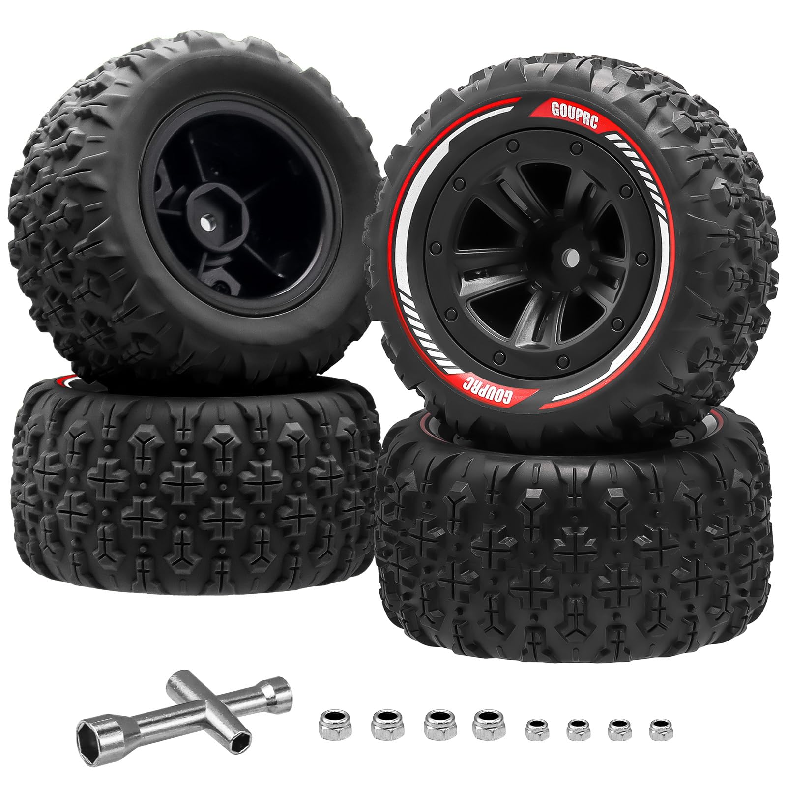 Amazon.com: GOUPRC 12mm Hex RC Wheel Tires Set, 3.26 * 1.67 Inches 4PCS ...