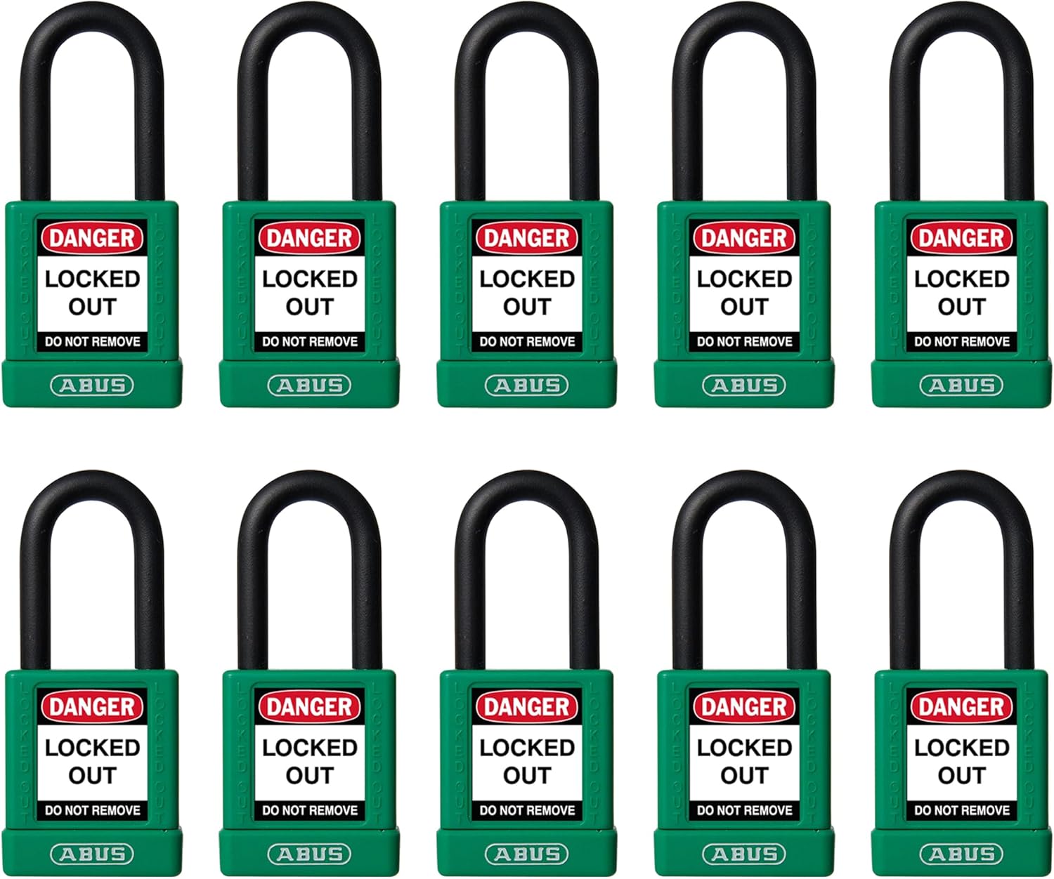 ABUS Green Pack of 10 Lockout Tagout Premium Solid Body Safety Padlock ...