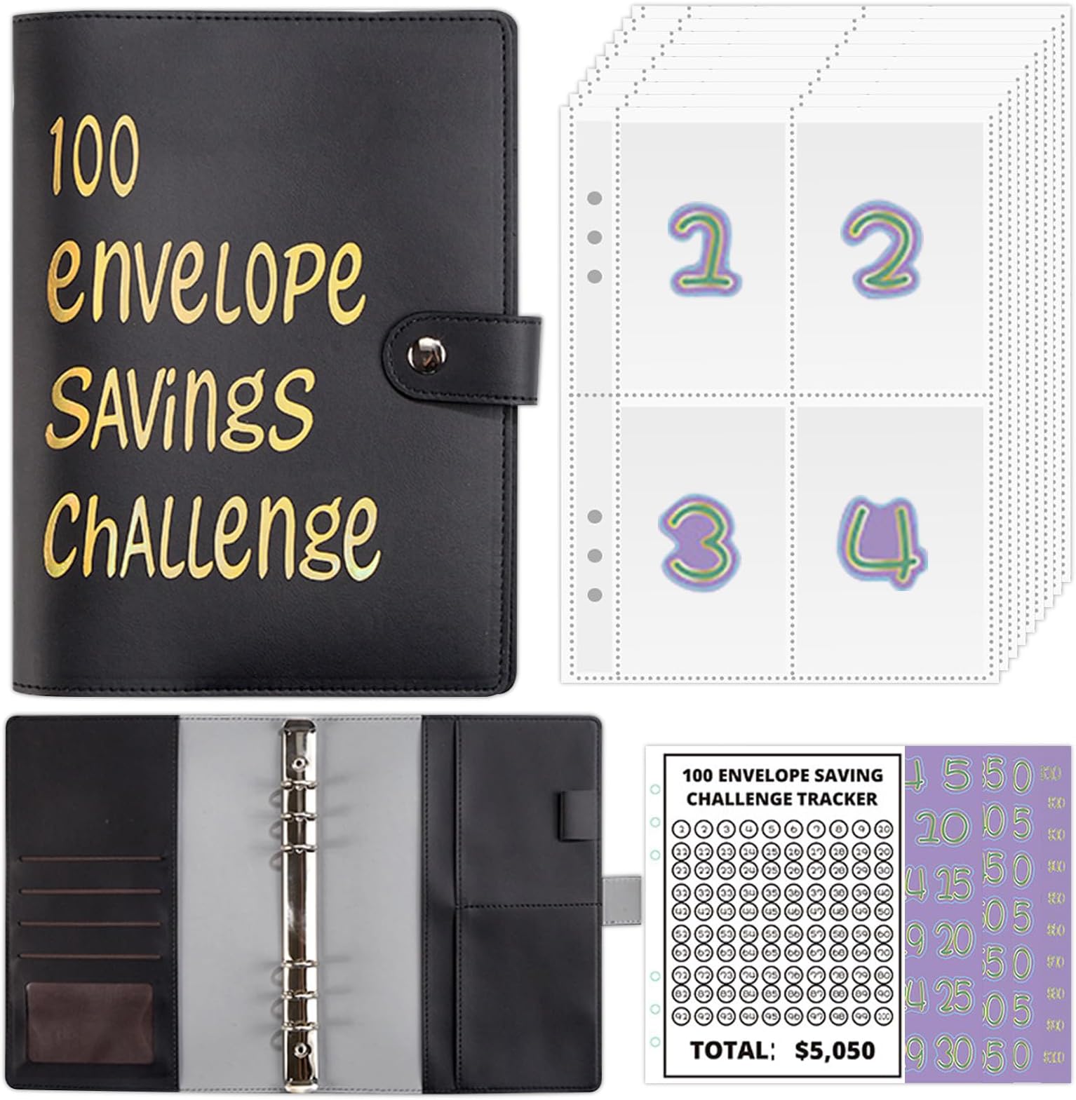 Amazon.com : $1000 Mini Binder Savings Challenge Binder,25pcs Envelope ...