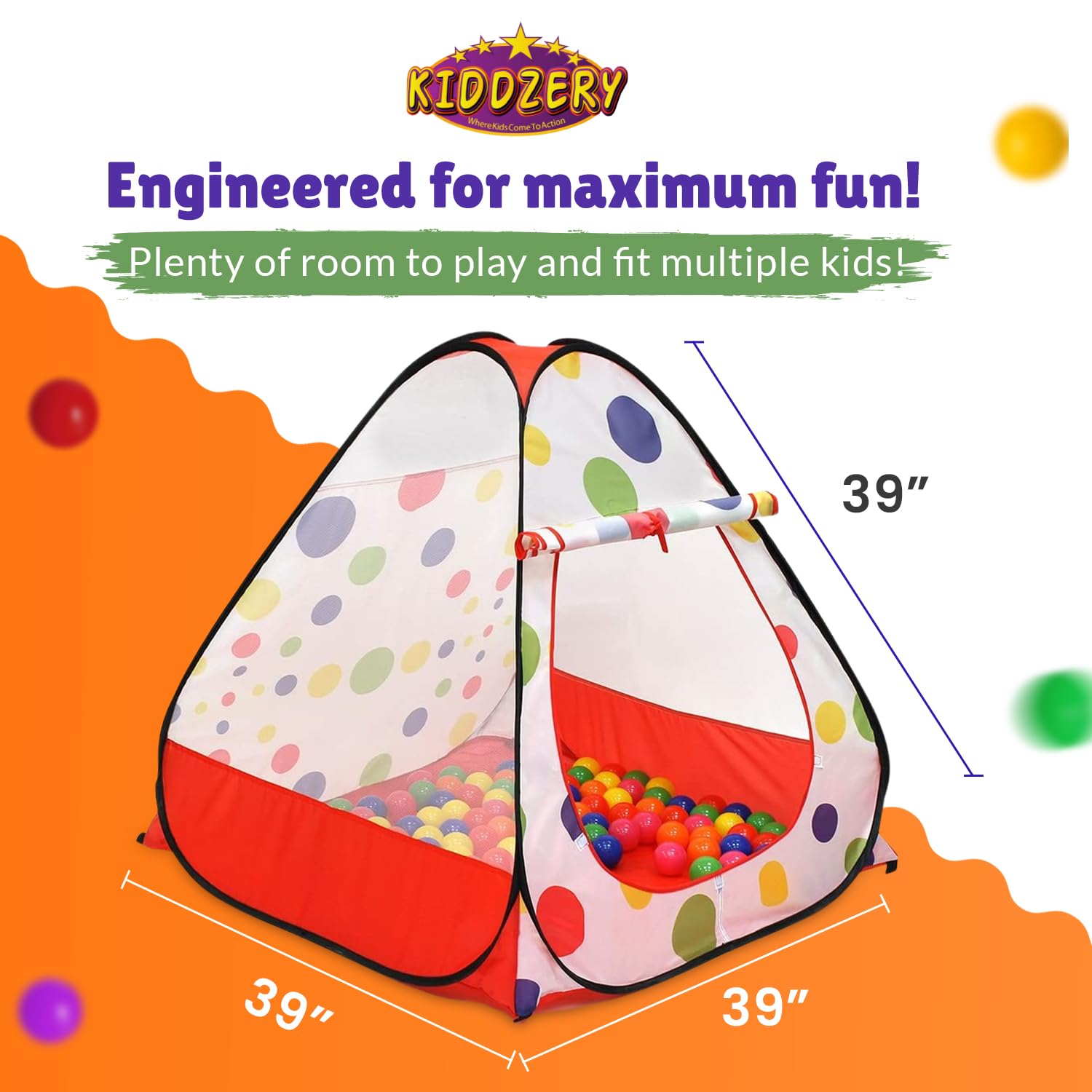 Kiddey Kids Ball Pit Play Tent - 100 Ball Pit Balls Included - Pops up ...