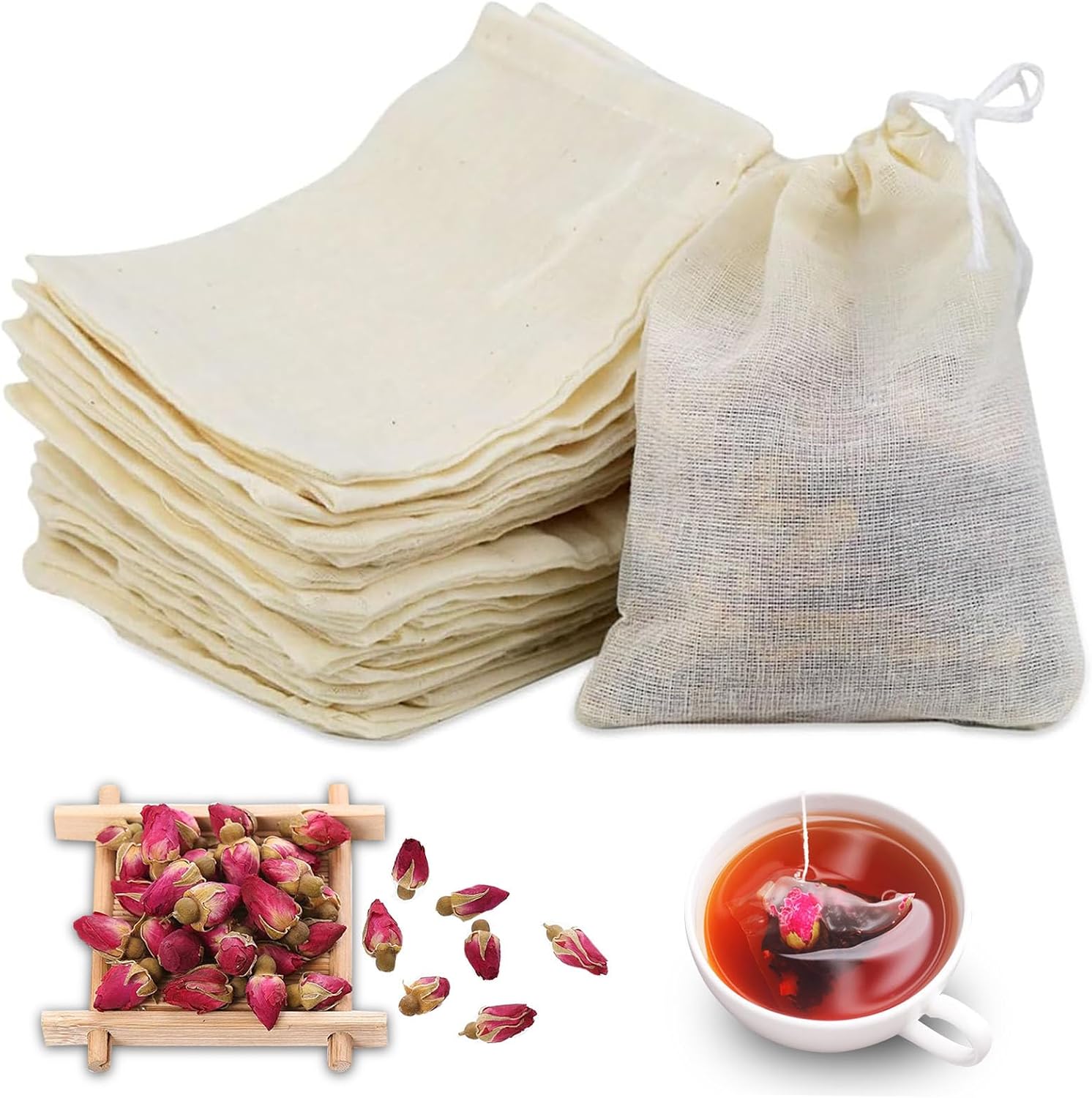 Amazon.com: EYBDYB 30 PCS Reusable Cotton Tea Bags with Drawstring ...