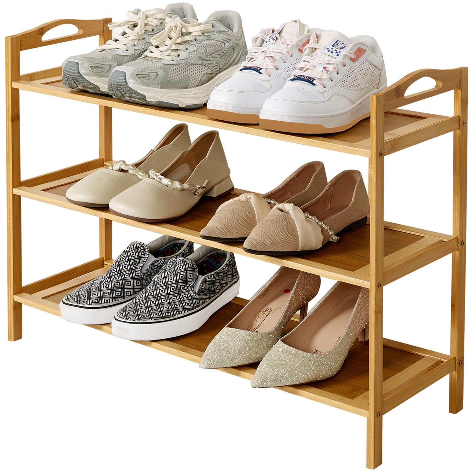 Amazon.com: KJDFHNB 3 Tier Bamboo Shoe Rack for Closet, Free Standing ...