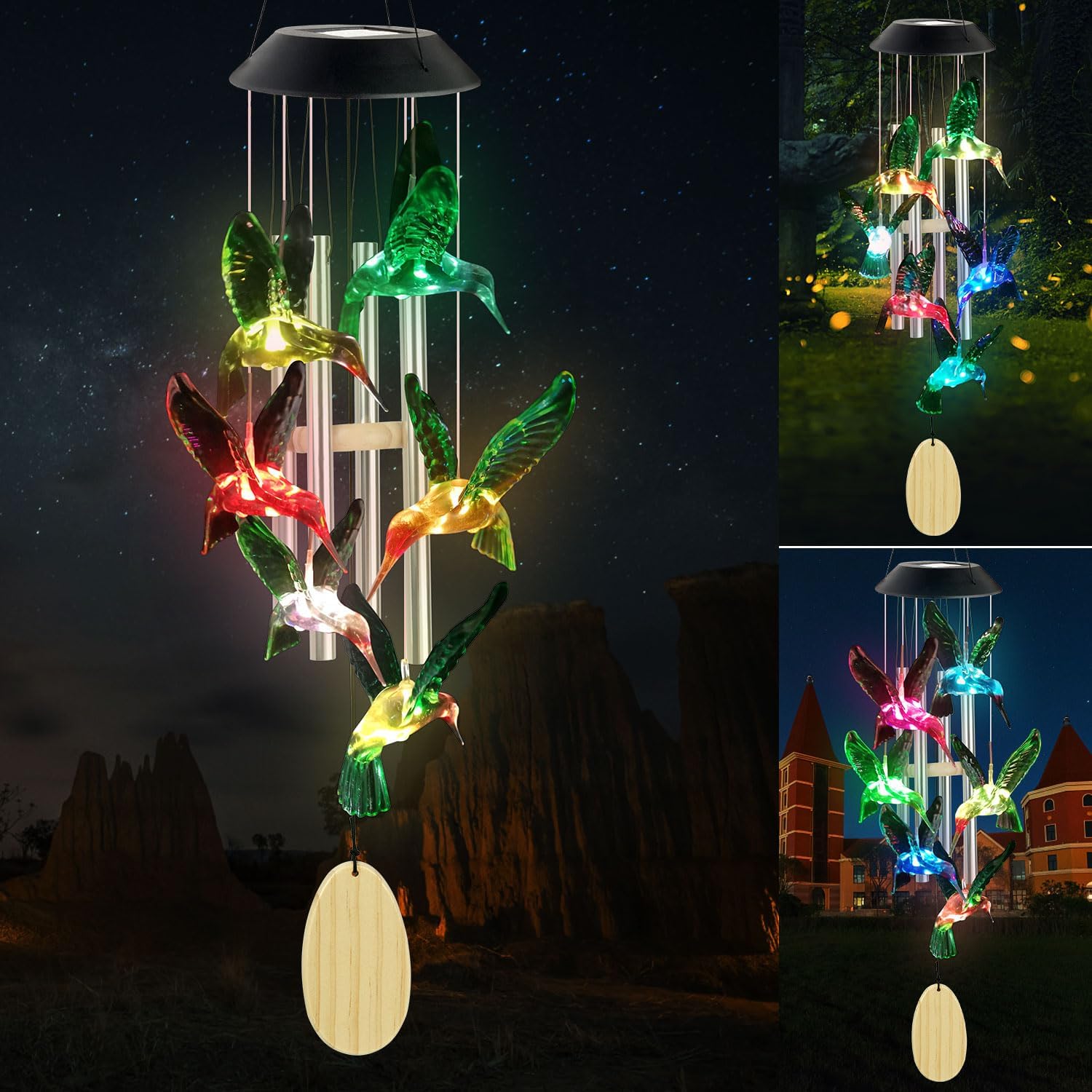 Amazon.com : YZYOE Solar Hummingbird Decorative Wind Chime Light with ...