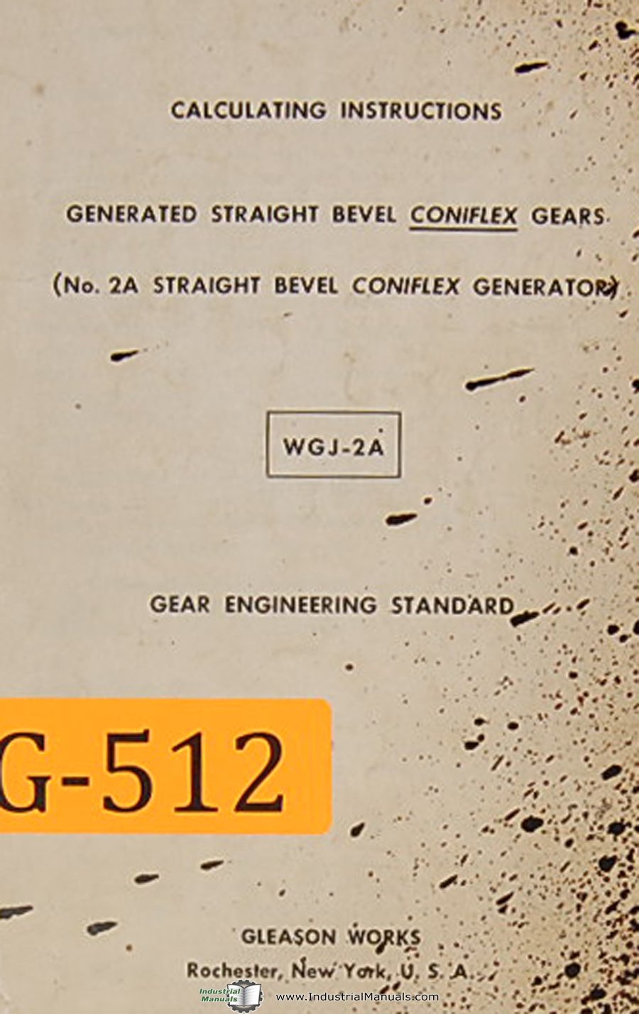 Gleason Works SGJ-2A, No. 2A Straight Bevel Coniflex Generator ...