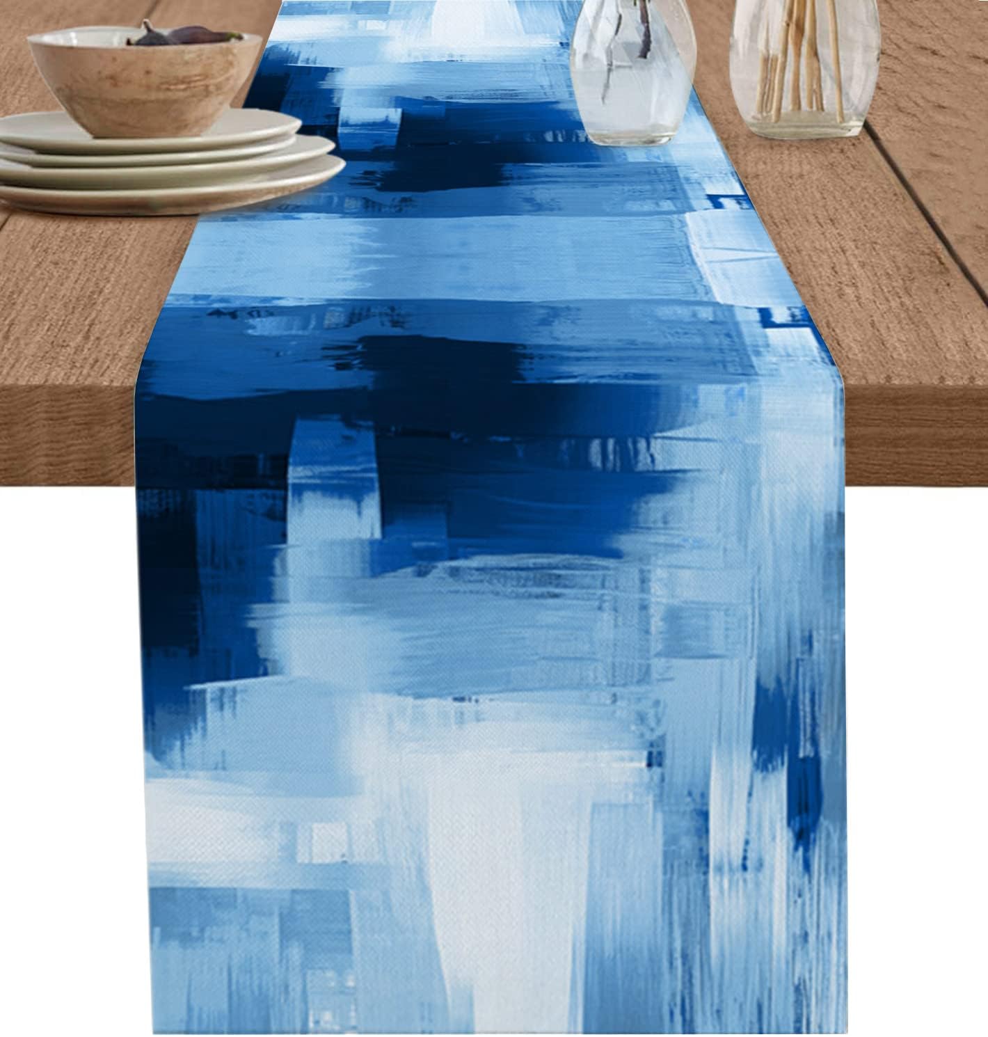 Amazon.com: Abstract Burlap Table Runner 36 Inches Long, Blue White ...