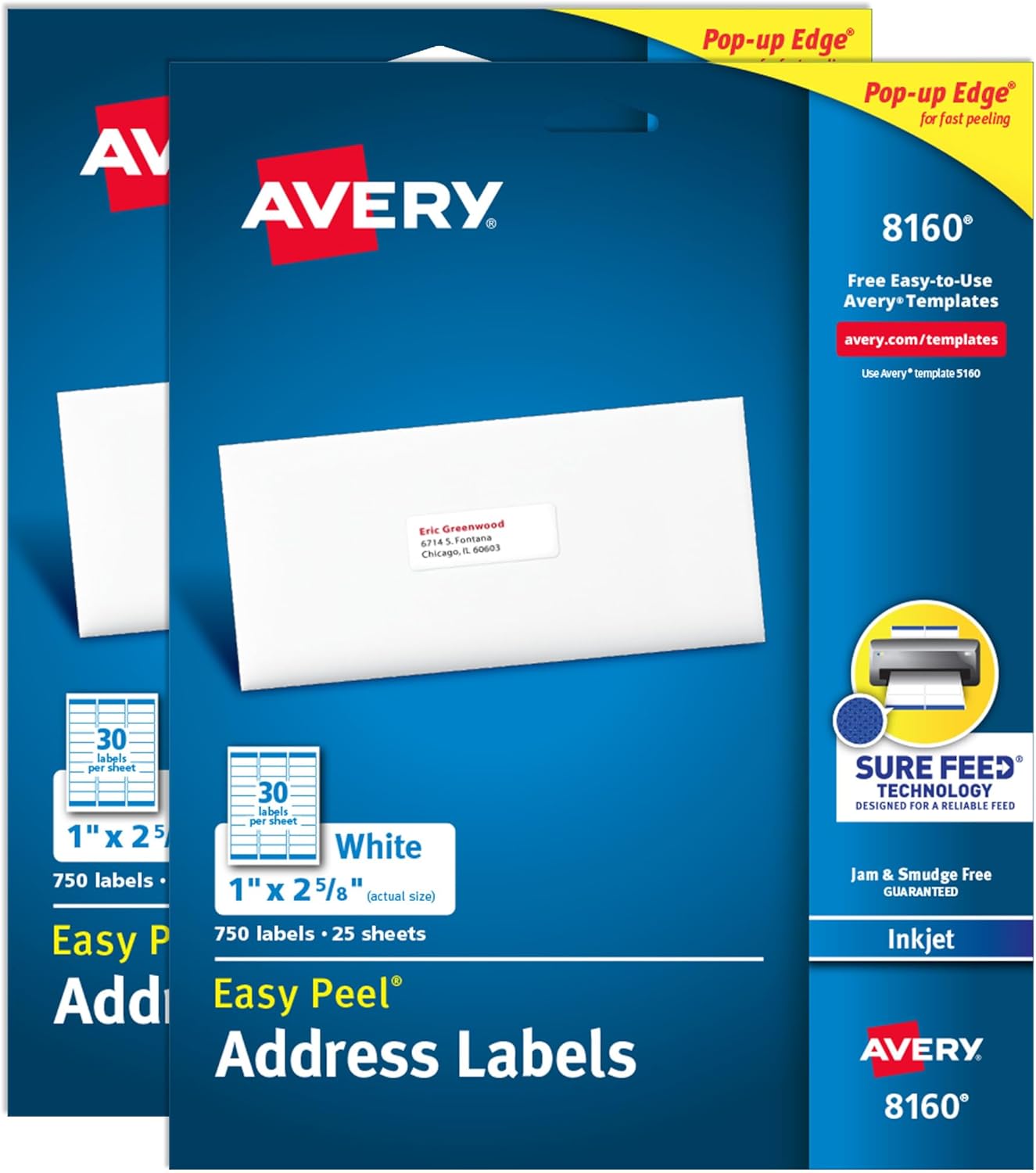 Avery Easy Peel Printable Address Labels with Sure Feed, 1" x 2-5/8 ...